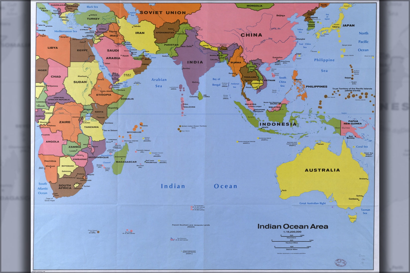 History Galore Cia Map of Indian Ocean Region 1986 24" x 36" Poster ...