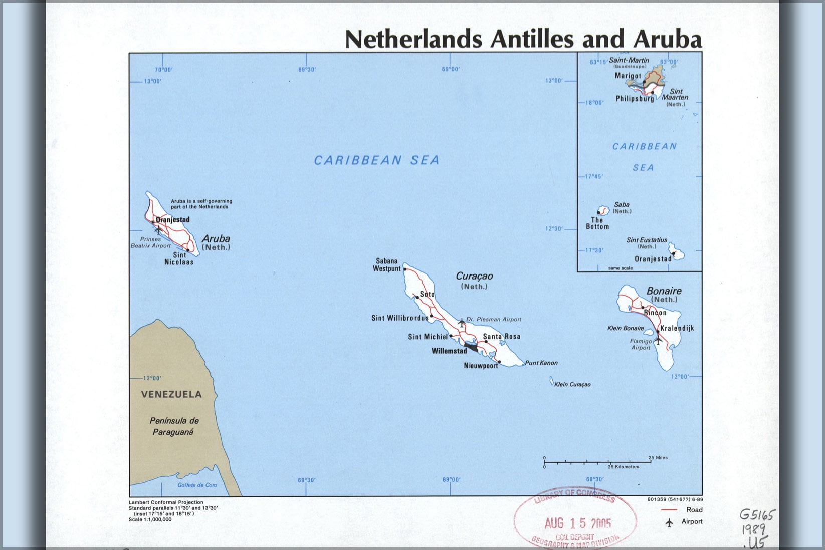 History Galore Cia Map of Netherlands Antilles and Aruba 1989 24" x 36 ...
