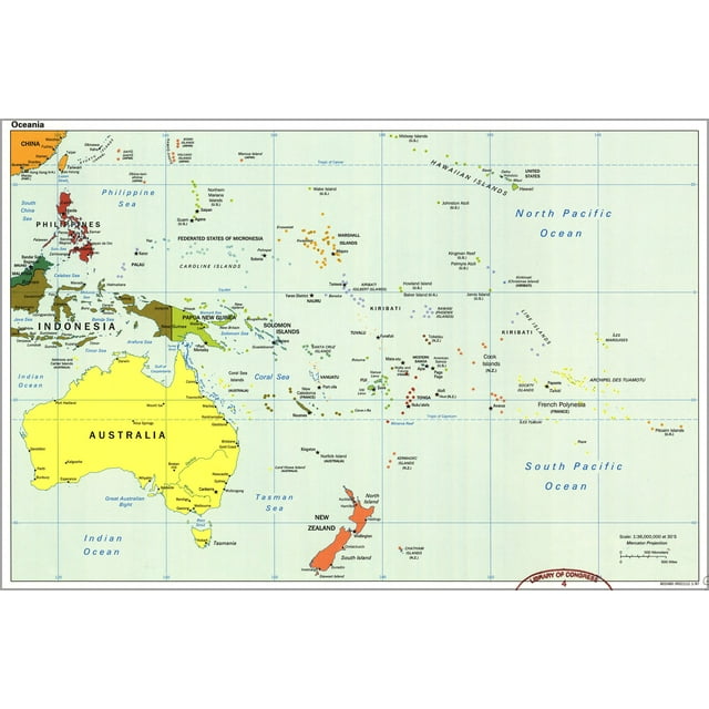 History Galore Cia map of Oceania Australia New Zealand 1997 36" x 24 ...