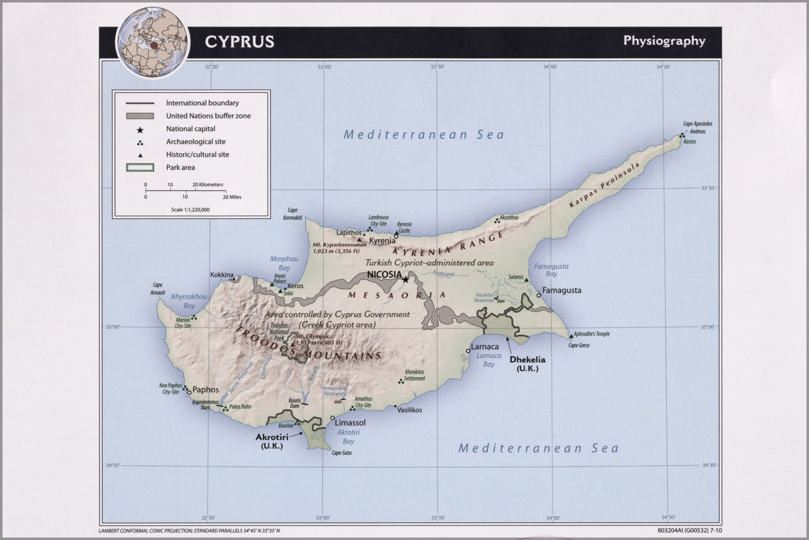 History Galore Gallery Poster, CIA Map of Cyprus, Physiography 24" x 36 ...