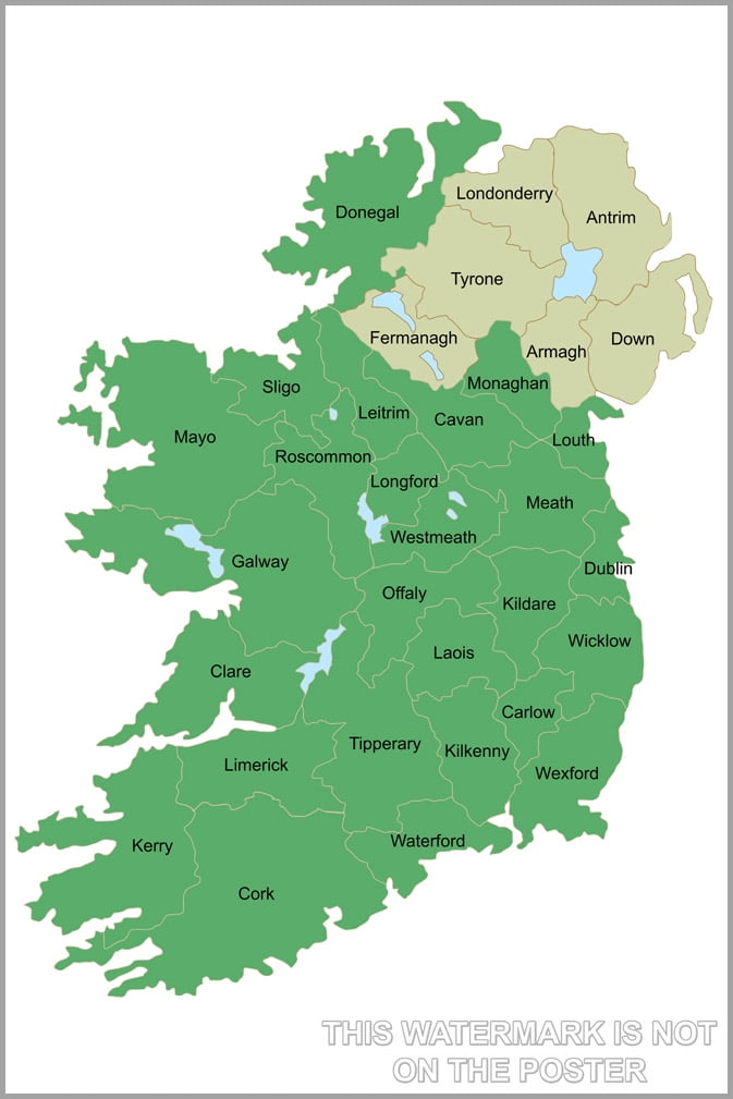 History Galore Gallery Poster Ireland Counties 36" x 24" Poster ...