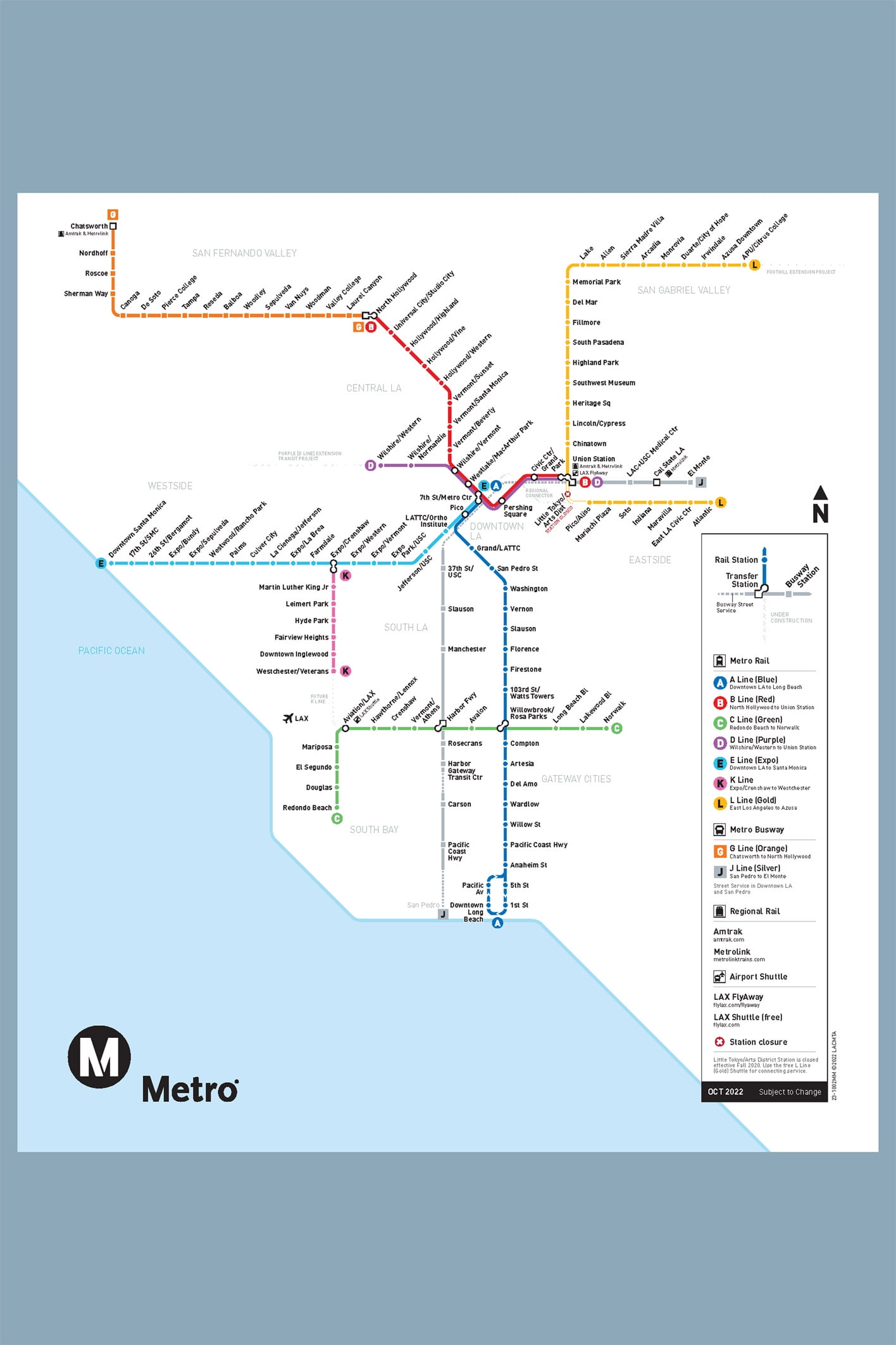 History Galore Los Angeles Metro Rail and Metro Transitway Map 24" x 36 ...