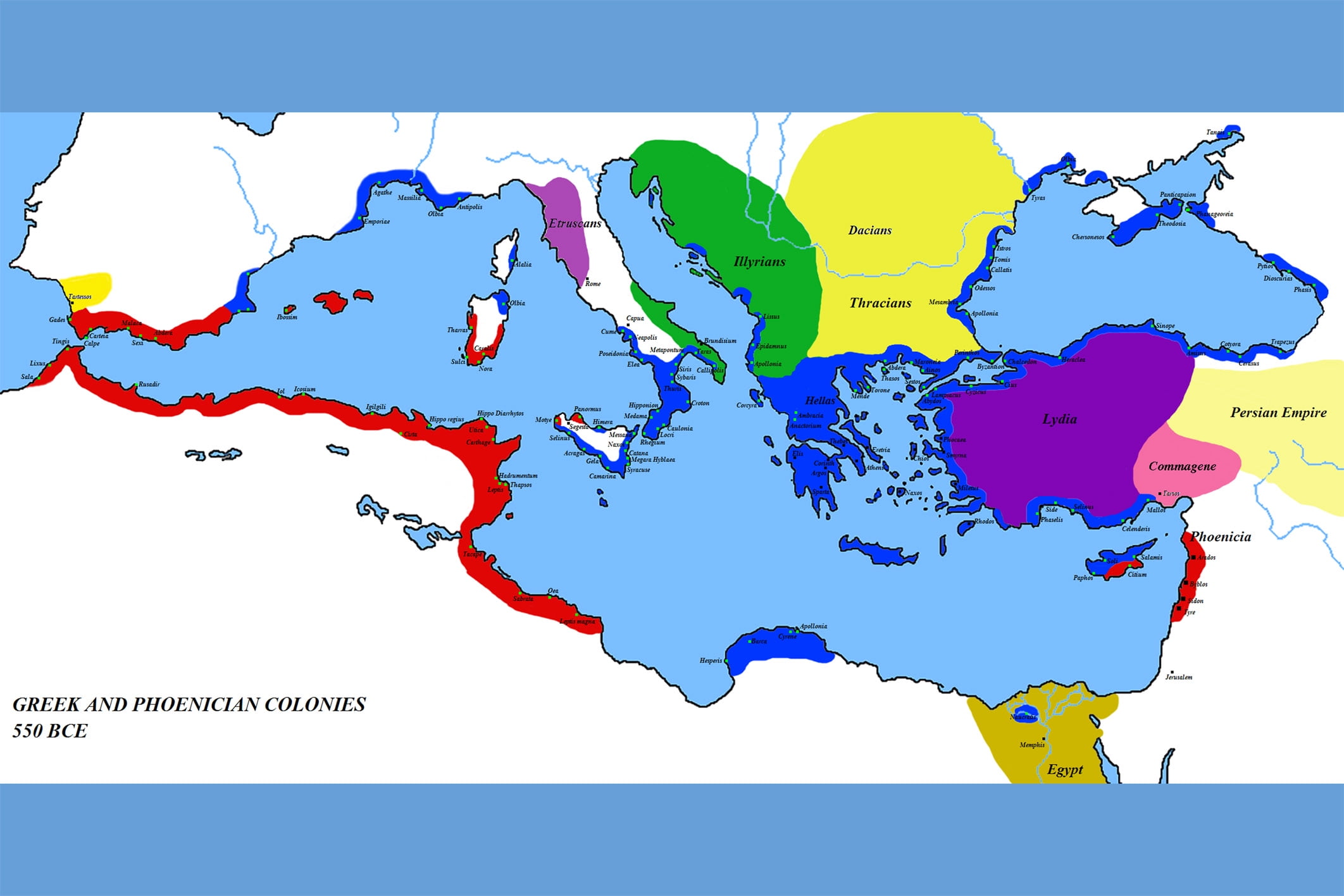 History Galore Map of the Mediterranean Sea by the 6th century BC ...