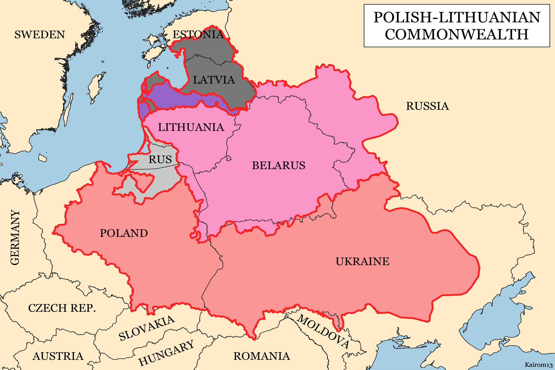 History Galore Map of the Polish-Lithuanian Commonwealth at its maximum ...