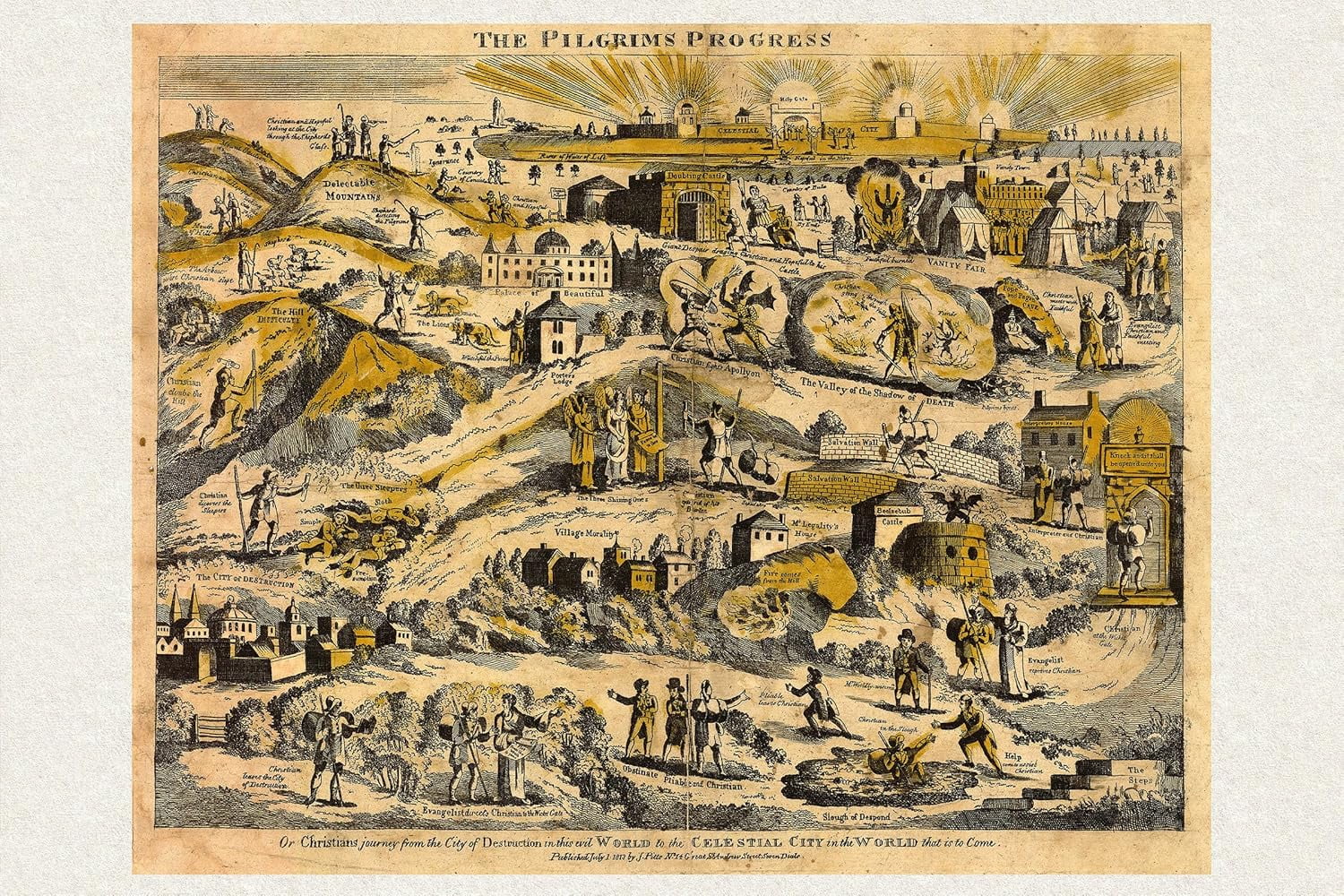 History Prints Illustration Map of The Pilgrim's Progress, 1813 - Print ...