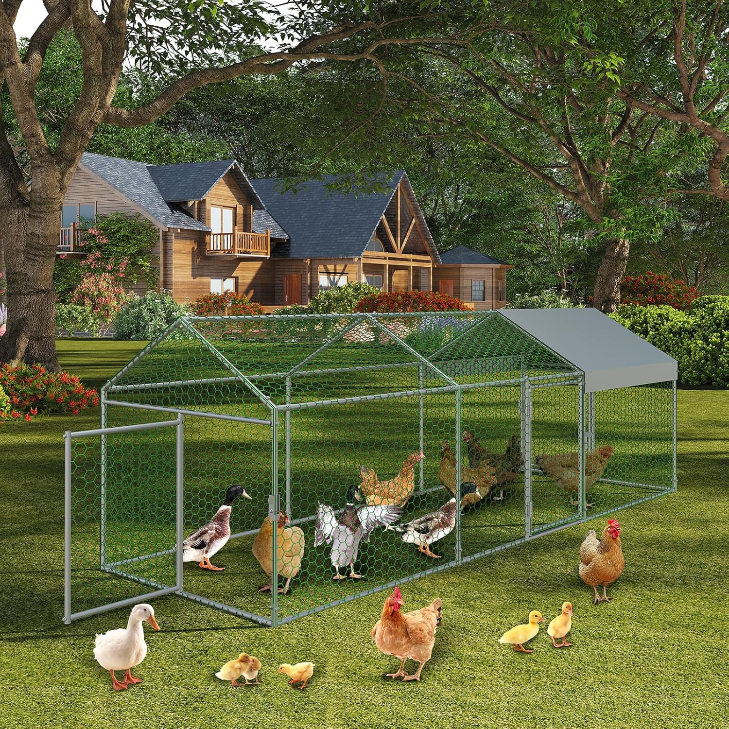 Historyli 120×40×40 inches Large Metal Chicken Coop with Cover,Portable ...