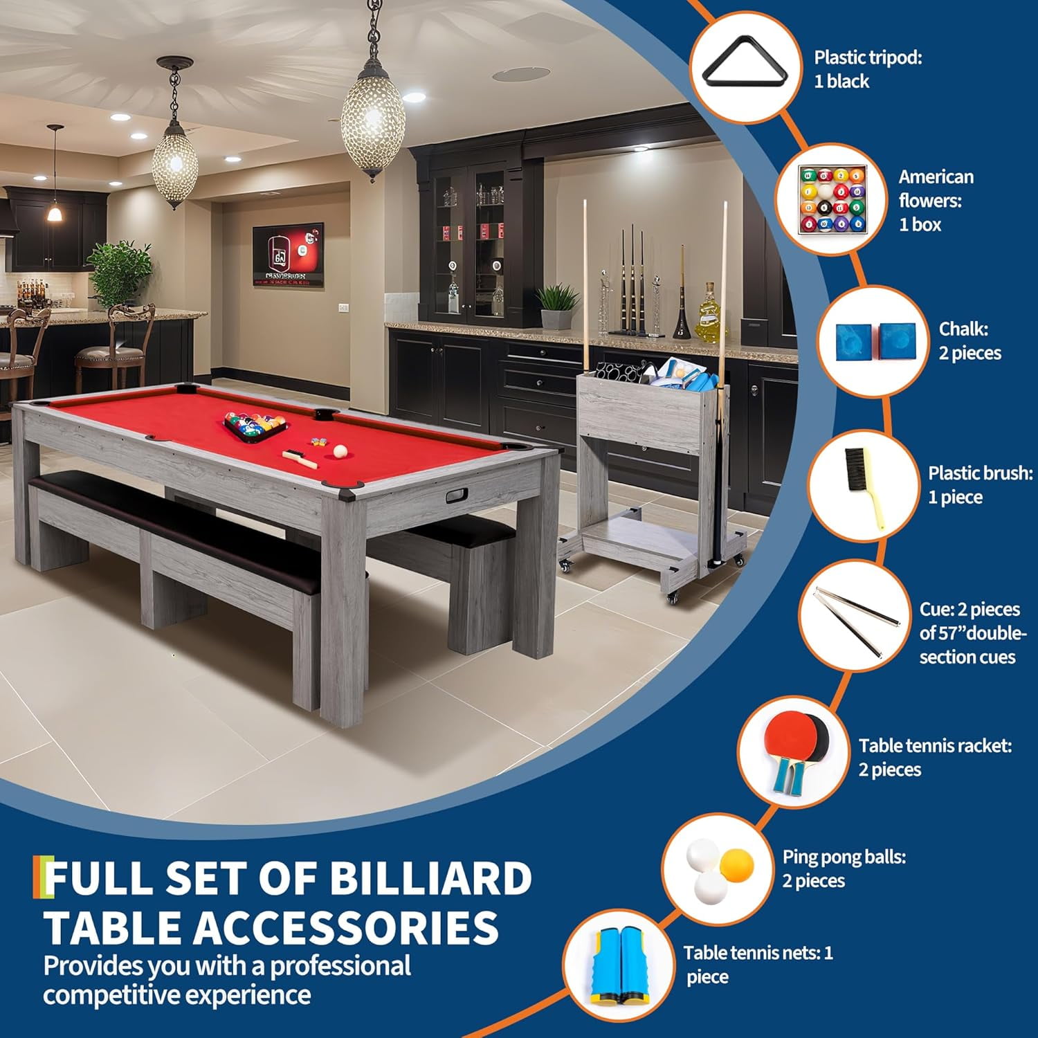 Historyli 3-in-1 Billiard,7FT Convertible Pool Table,Dining Table ...