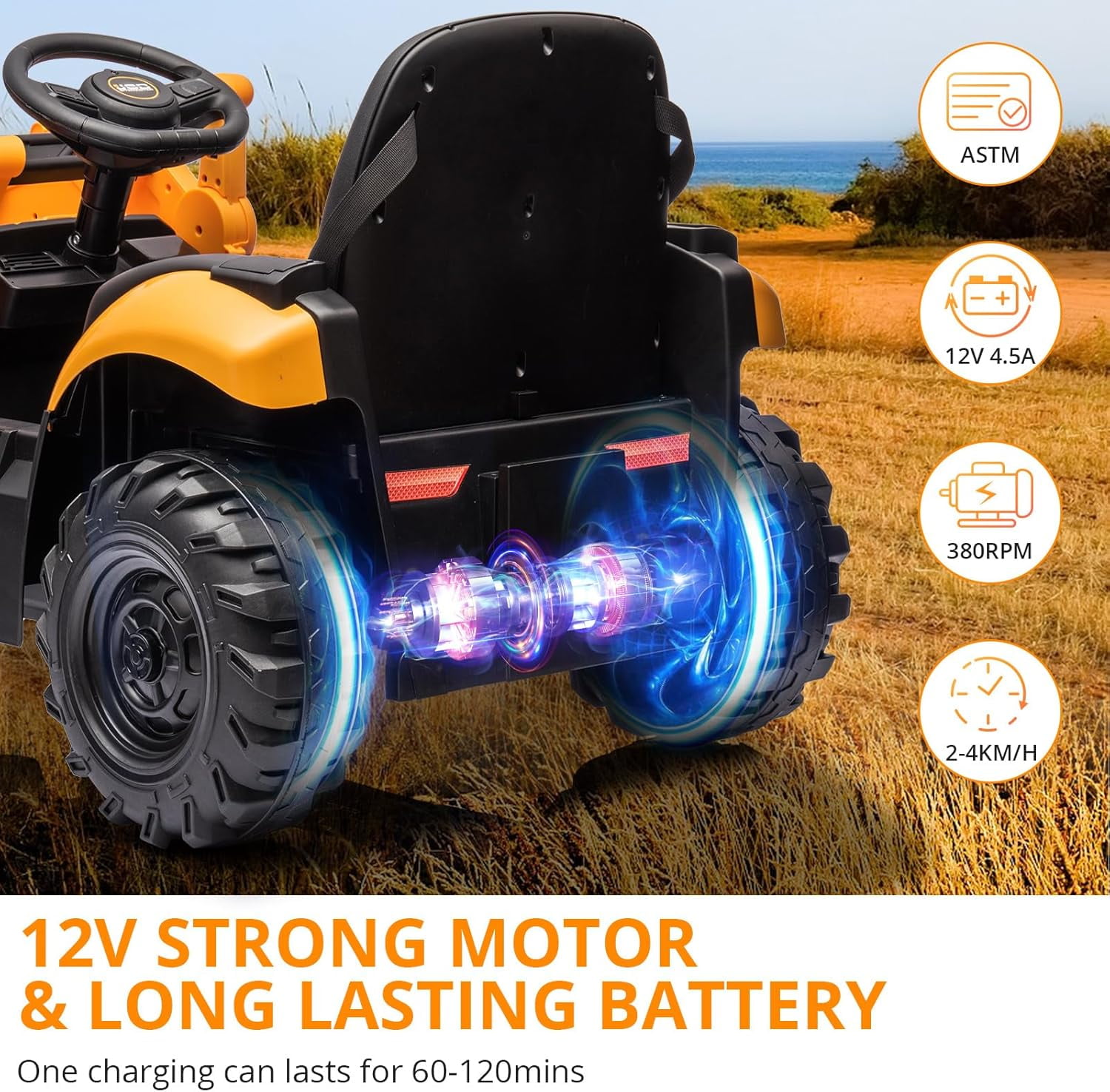 Historyli 4 in 1 Ride On Excavator, 12V, with Remote Control & Front ...