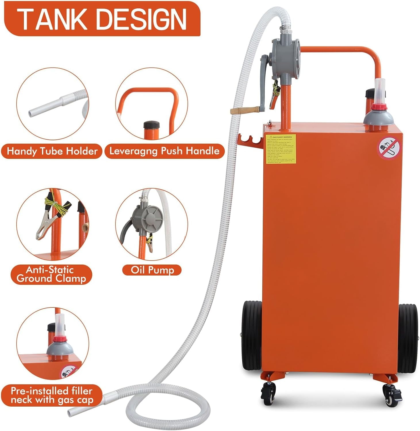 Historyli 40 Gallon Fuel Gas Caddy, with Wheels & Manual Siphon Pump ...