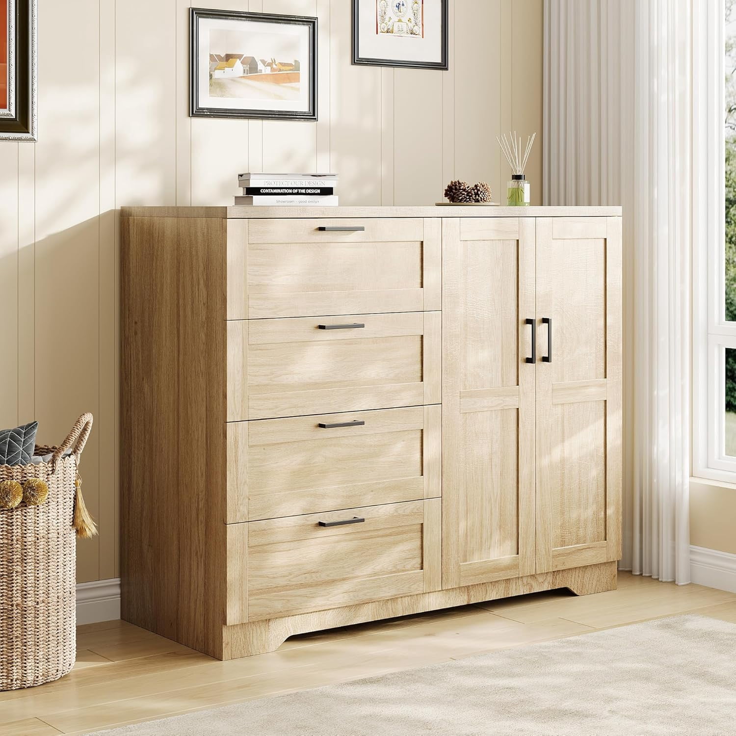 Historyli 43.3 IN H Multifunctional Wooden Dresser for Bedroom,2 Door ...