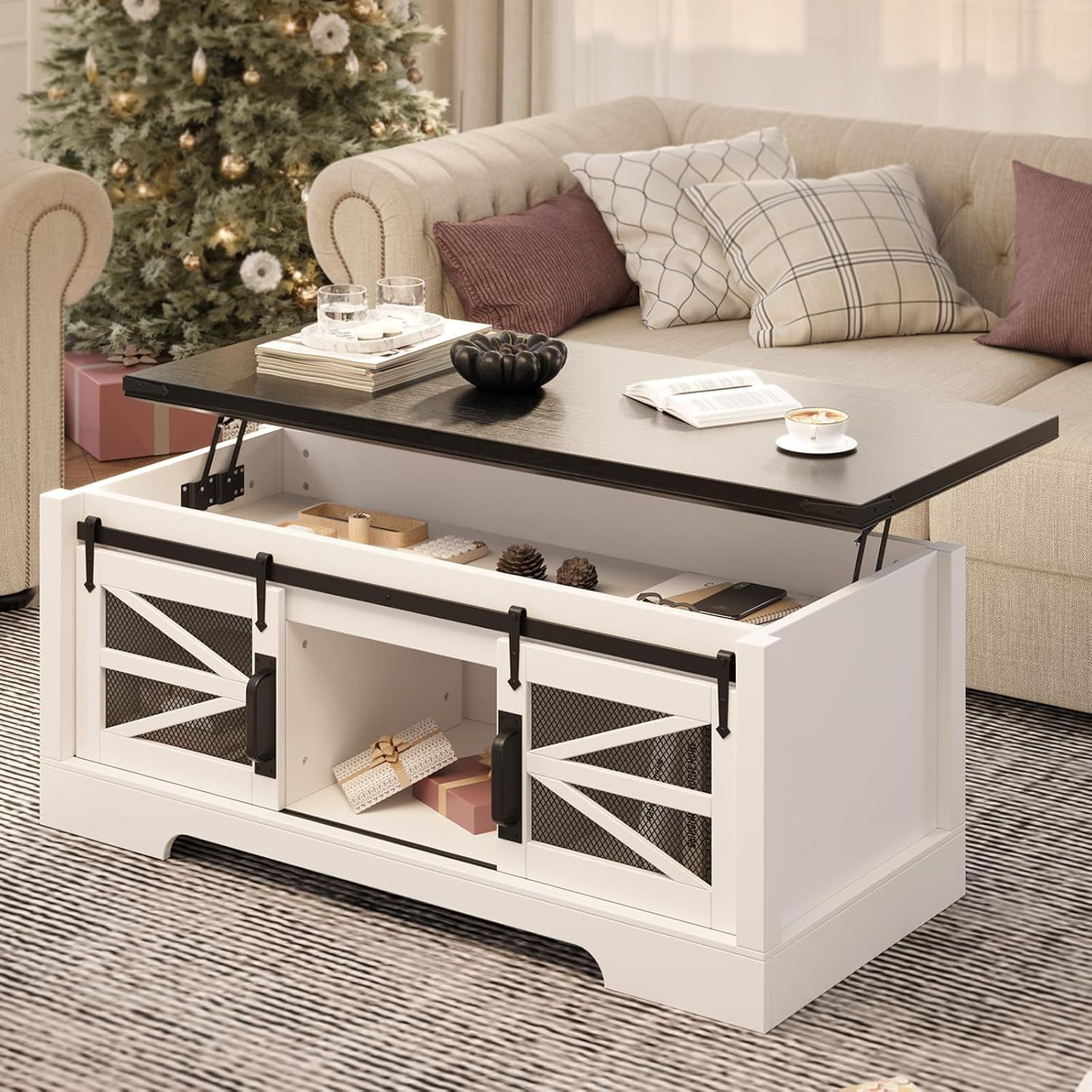 Historyli 47inch Farmhouse Rustic Lift-Top Coffee Table,Hidden Storage ...
