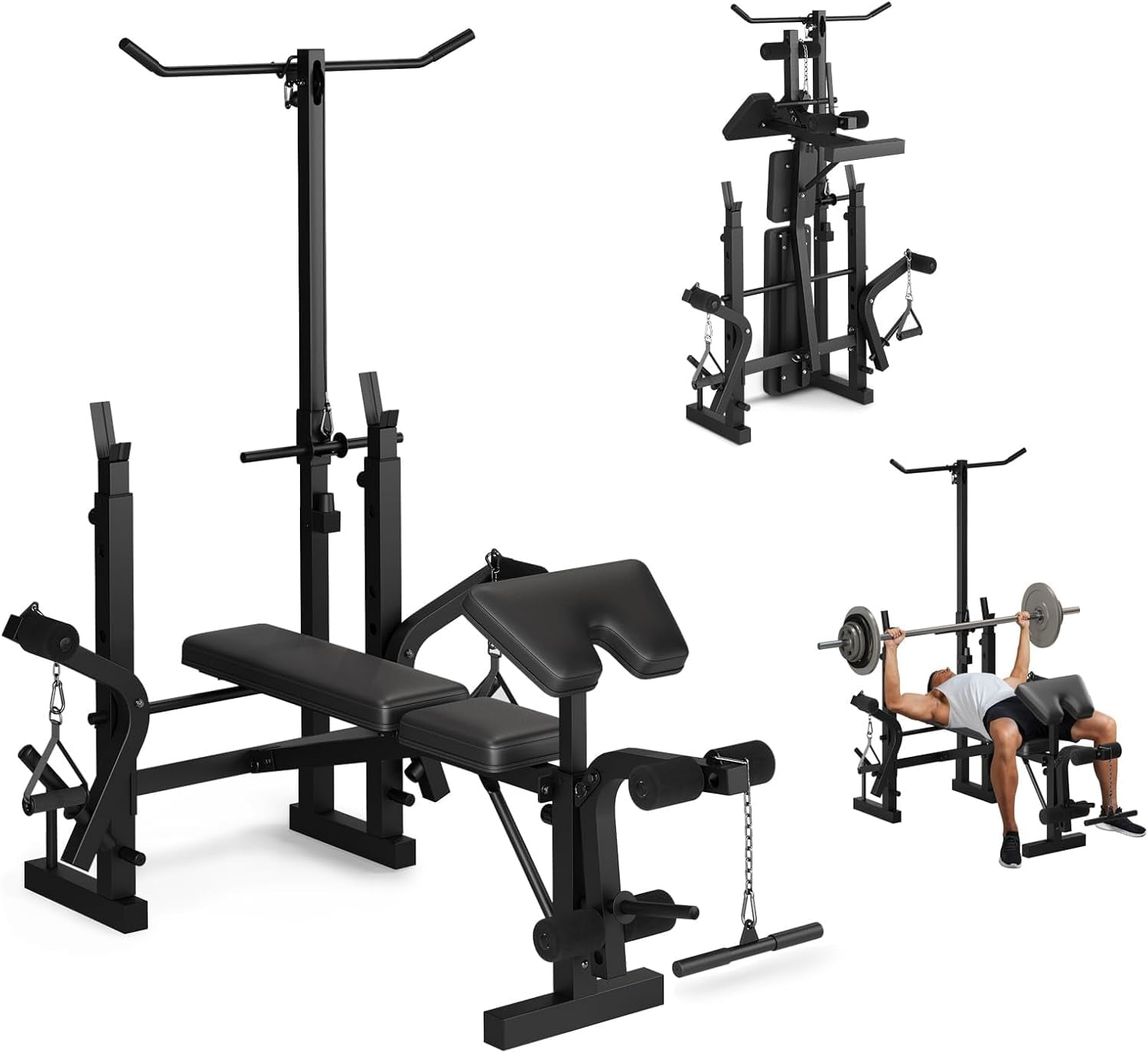 Historyli 6-In-1 Foldable Weight Bench with Leg Extension & Preacher ...