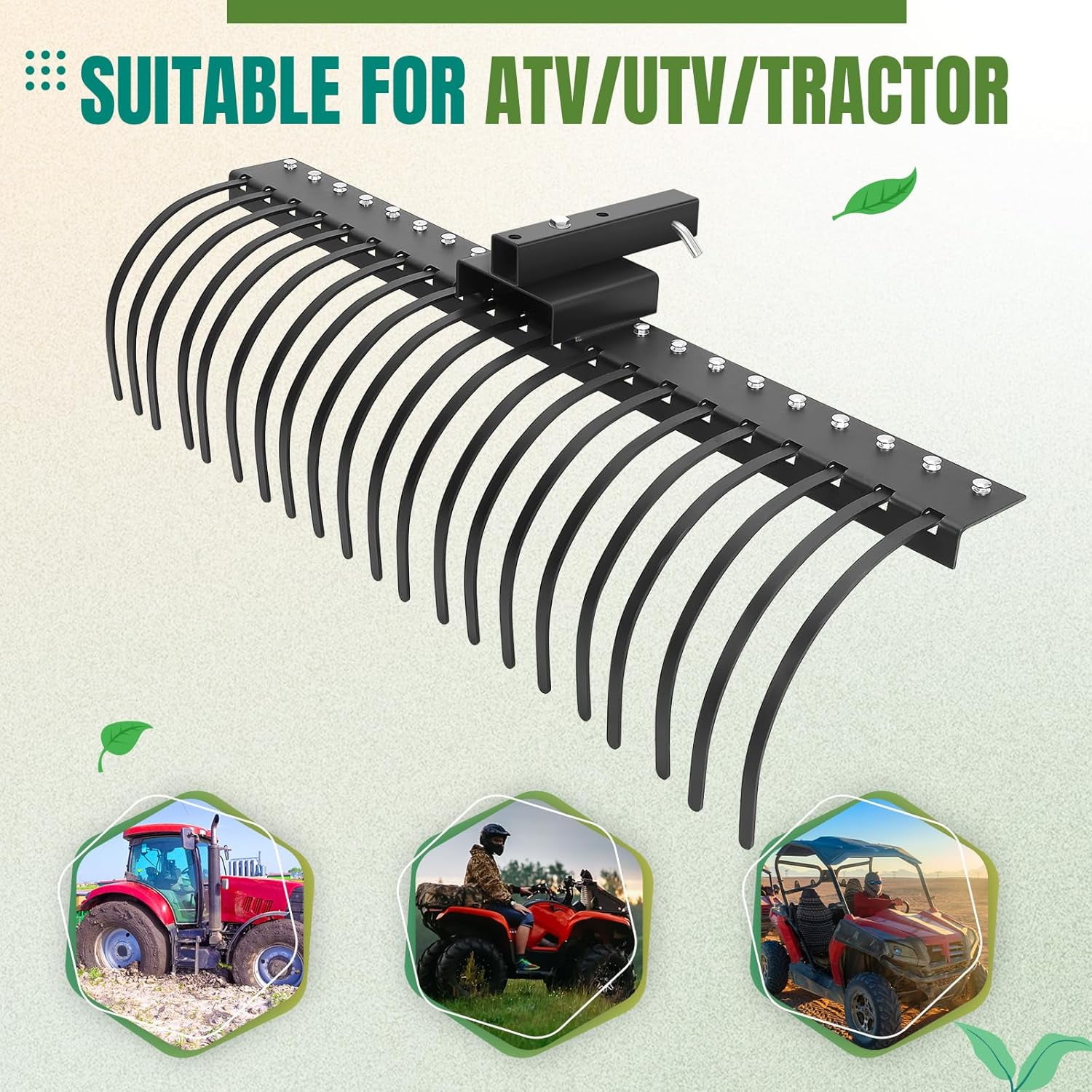 Historyli 60 Inch Landscape Rake,3 Point Attach Rock Rake Fit for 2 ...