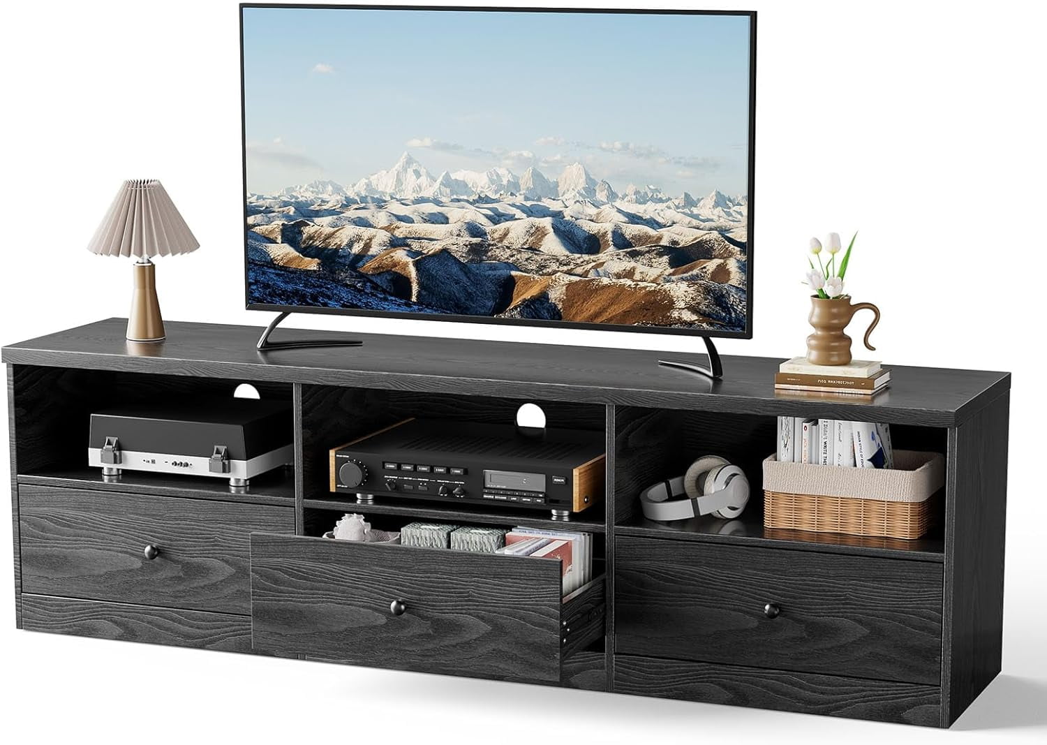 Historyli 70 inch Modern Black TV Stand for TVs up to 80", Large TV ...
