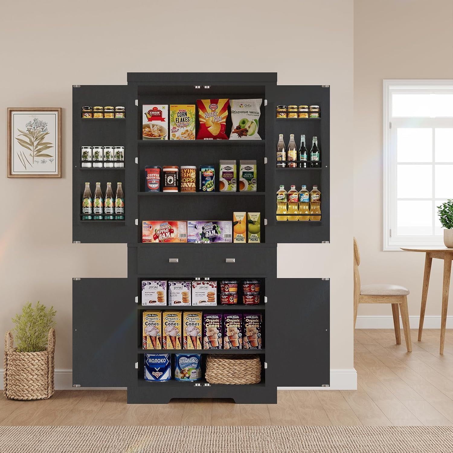 Historyli 72 Inch Kitchen Pantry Cabinet with 1 Drawer and 4 Doors ...