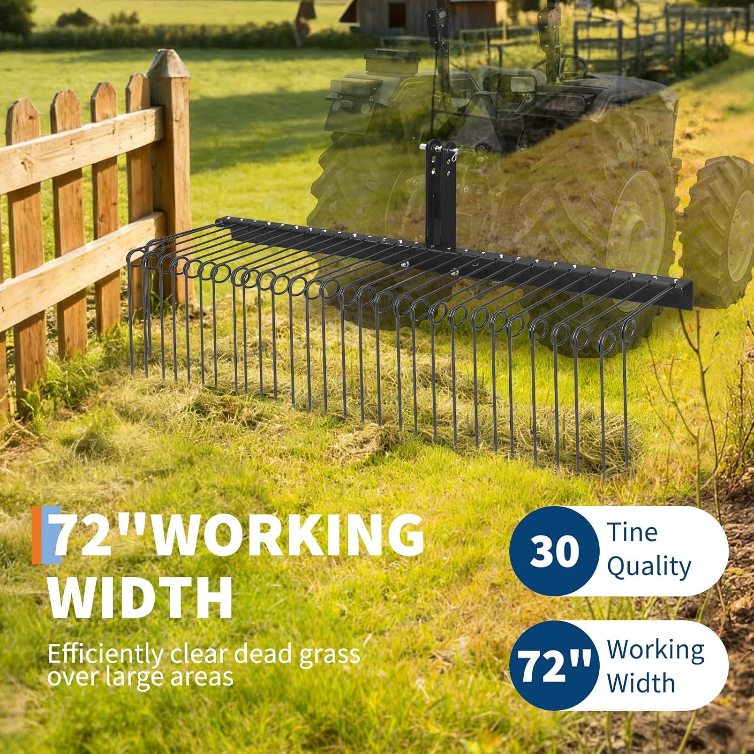 Historyli 72Inch Tow Behind Landscape Rake, 3-Point Lawn Dethatcher ...