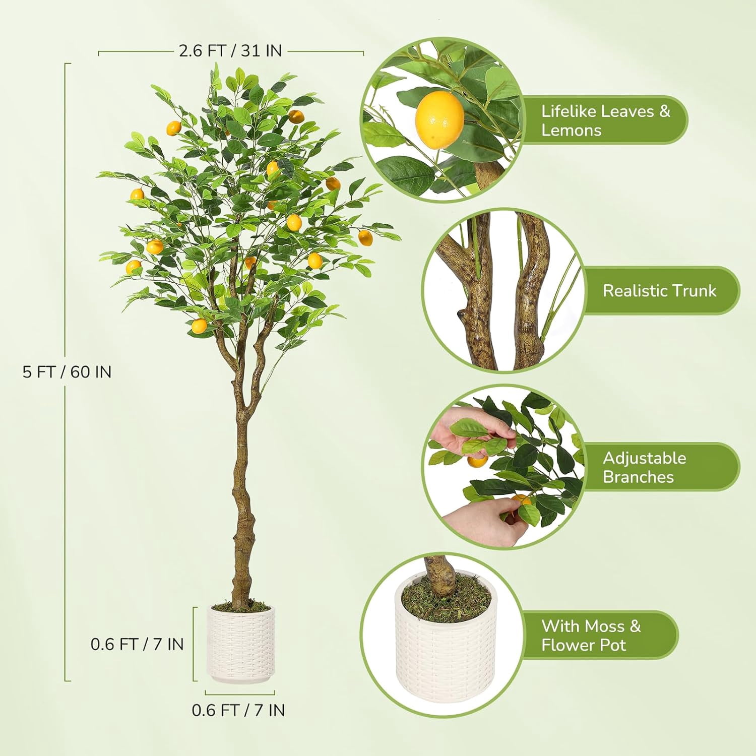 Historyli Artificial Lemon Tree, Fake, with Lights, Faux, with ...