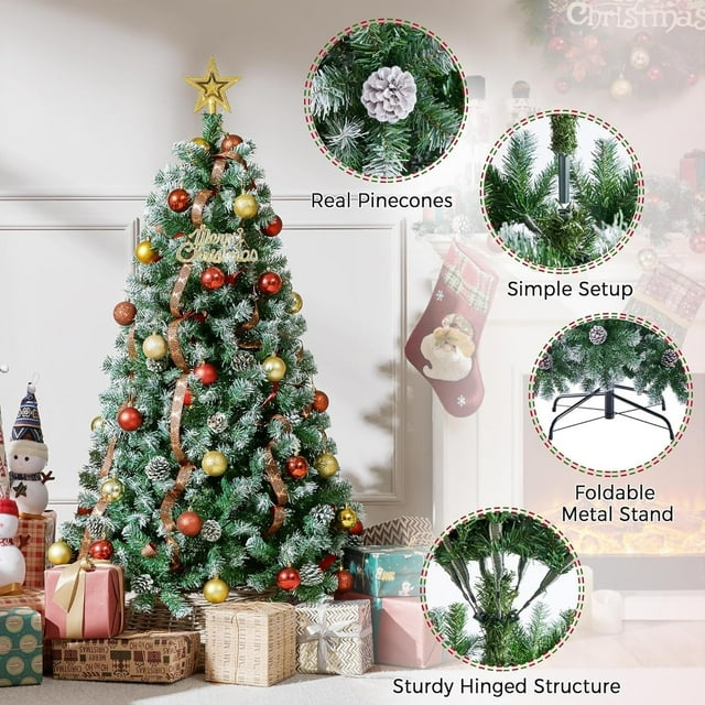 Historyli Decorated Christmas Tree, 9ft, Partially Flocked Design, with ...