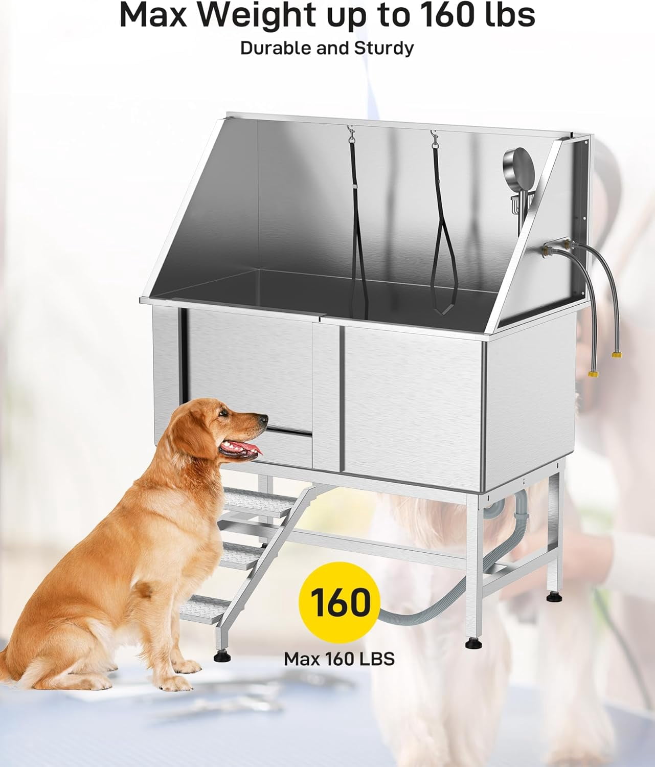 Historyli Dog Bathing Station-50 inch Stainless Steel Dog Grooming Tub ...
