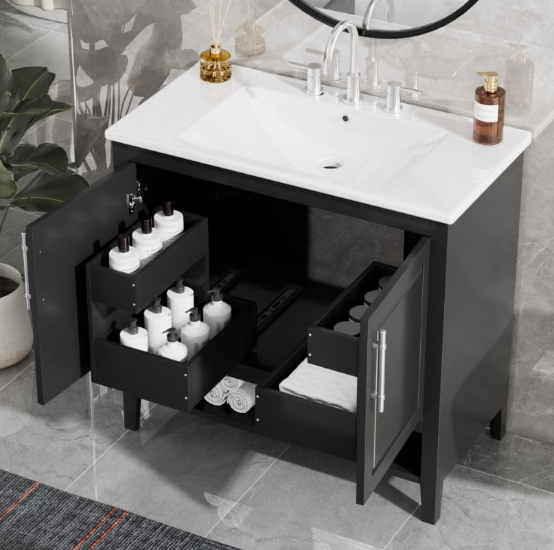 Historyli Go5H 36 Inch Vanity, Bathroom Cabinet With Ceramic Sink ...