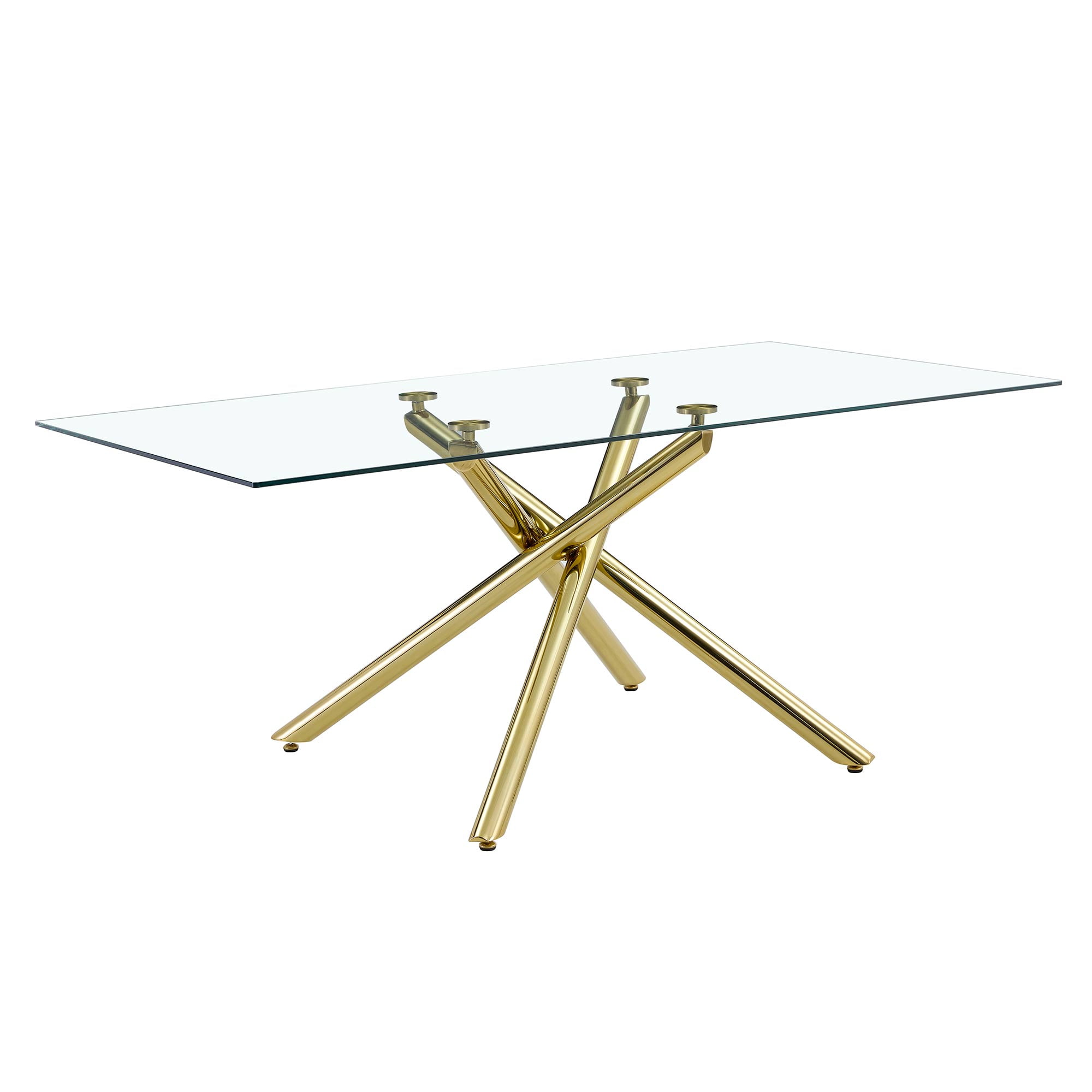 Historyli Go5H 70.86" Glass Dining Table With RustSteel Frame Gold ...