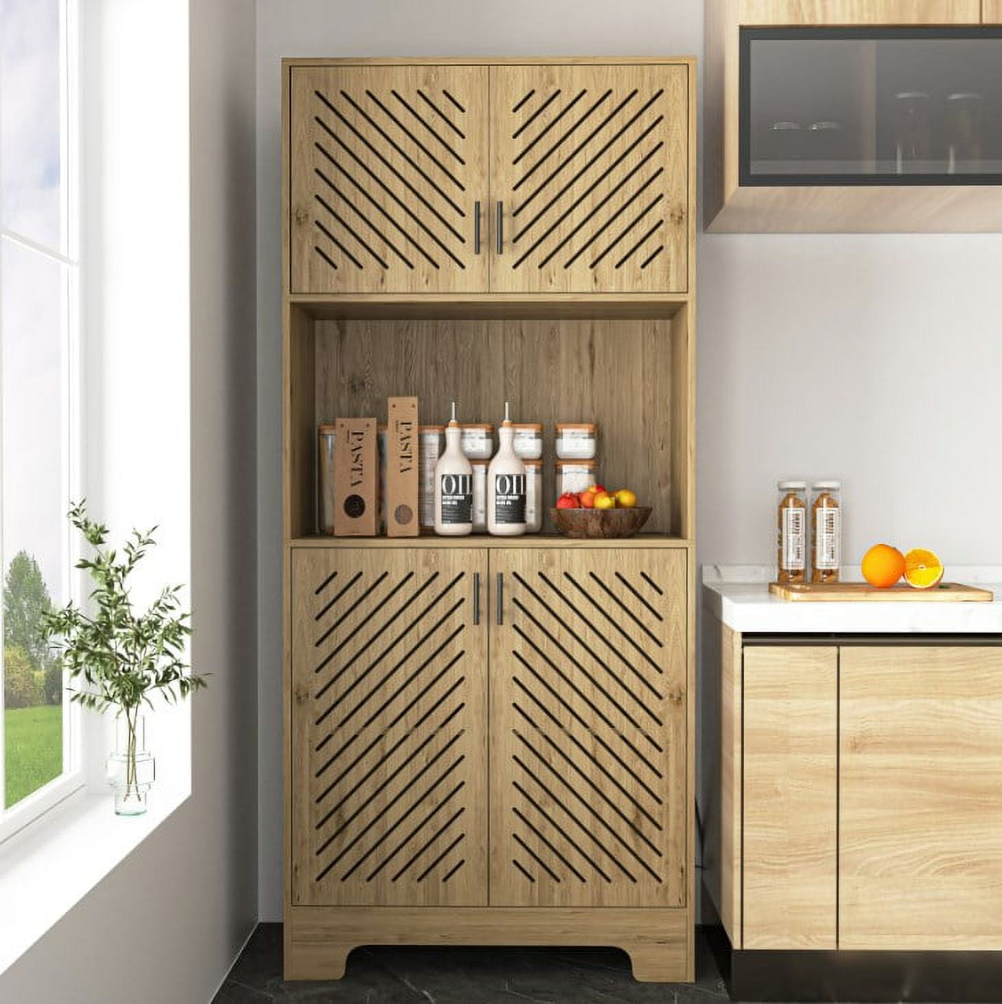 Historyli Go5H 71'' Kitchen Pantry Cabinet Storage Hutch With Microwave ...
