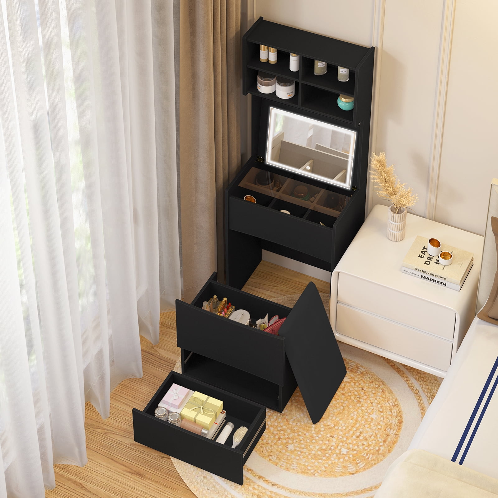 Historyli Go5H Dressing Table WithTop LED Lighted Mirror Removable ...