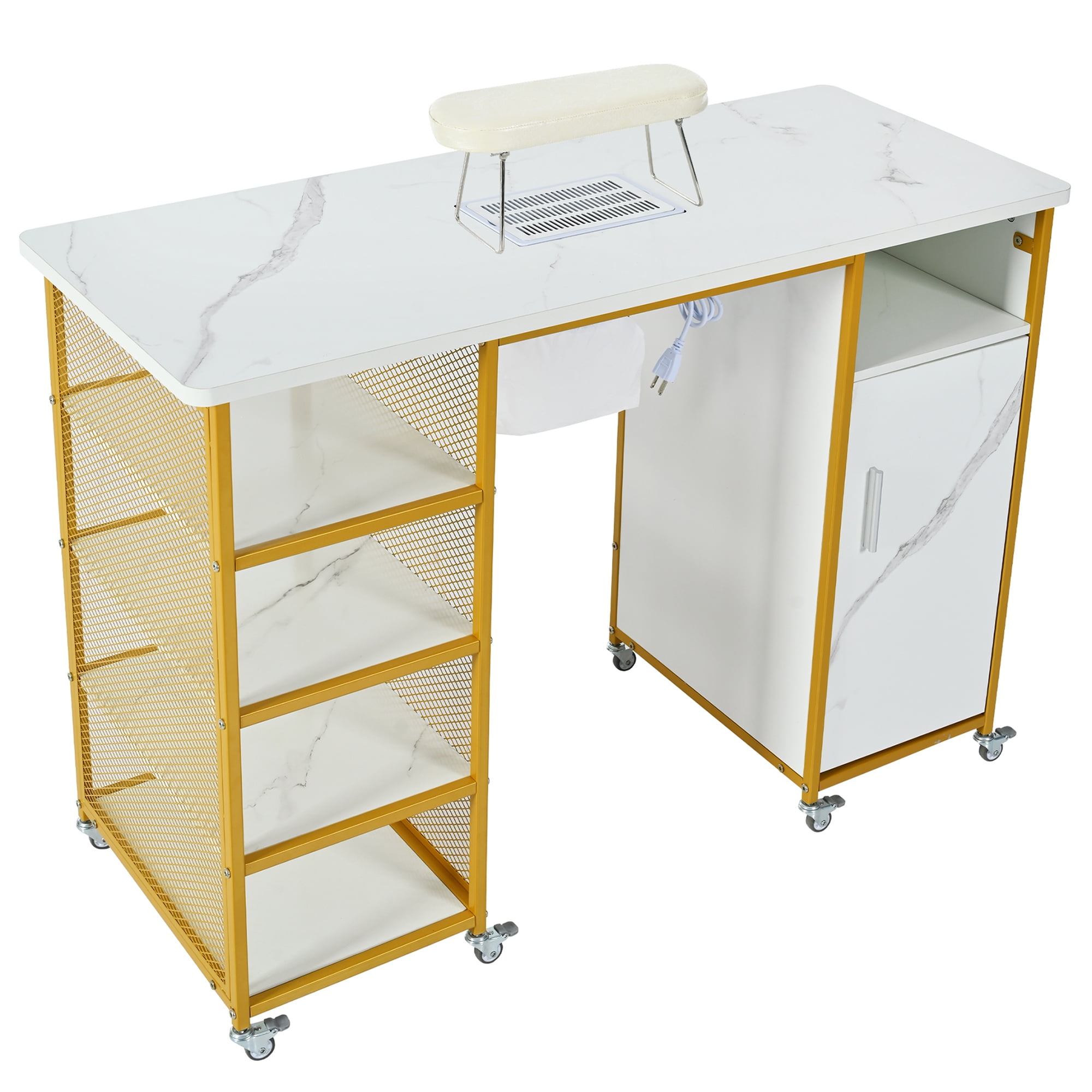Historyli Go5H Manicure Table Marbling Texture Nail Table With Electric ...
