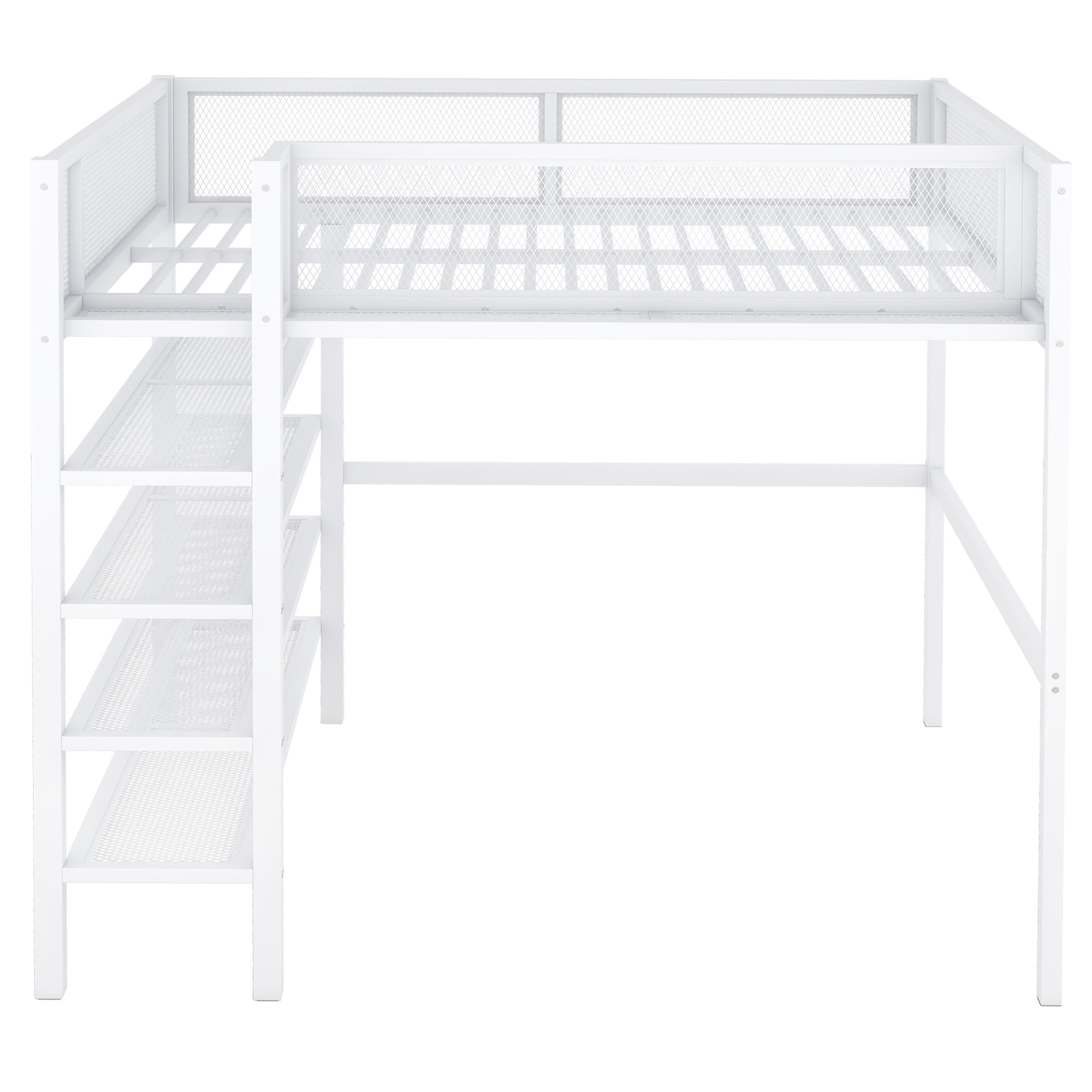Historyli Go5H Metal Full Size Loft Bed Frames With 4-Tier Shelves ...