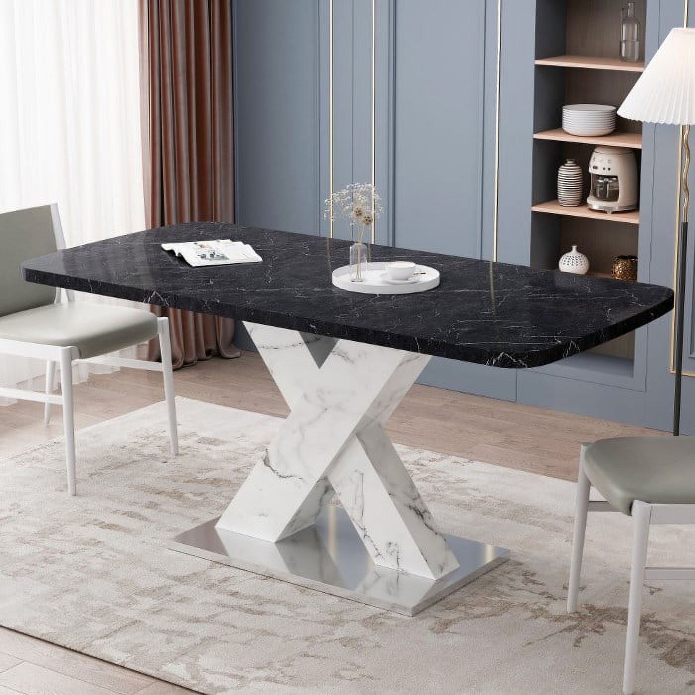 Historyli Go5H Modern Dining Table With X-Shape Leg Printed White ...