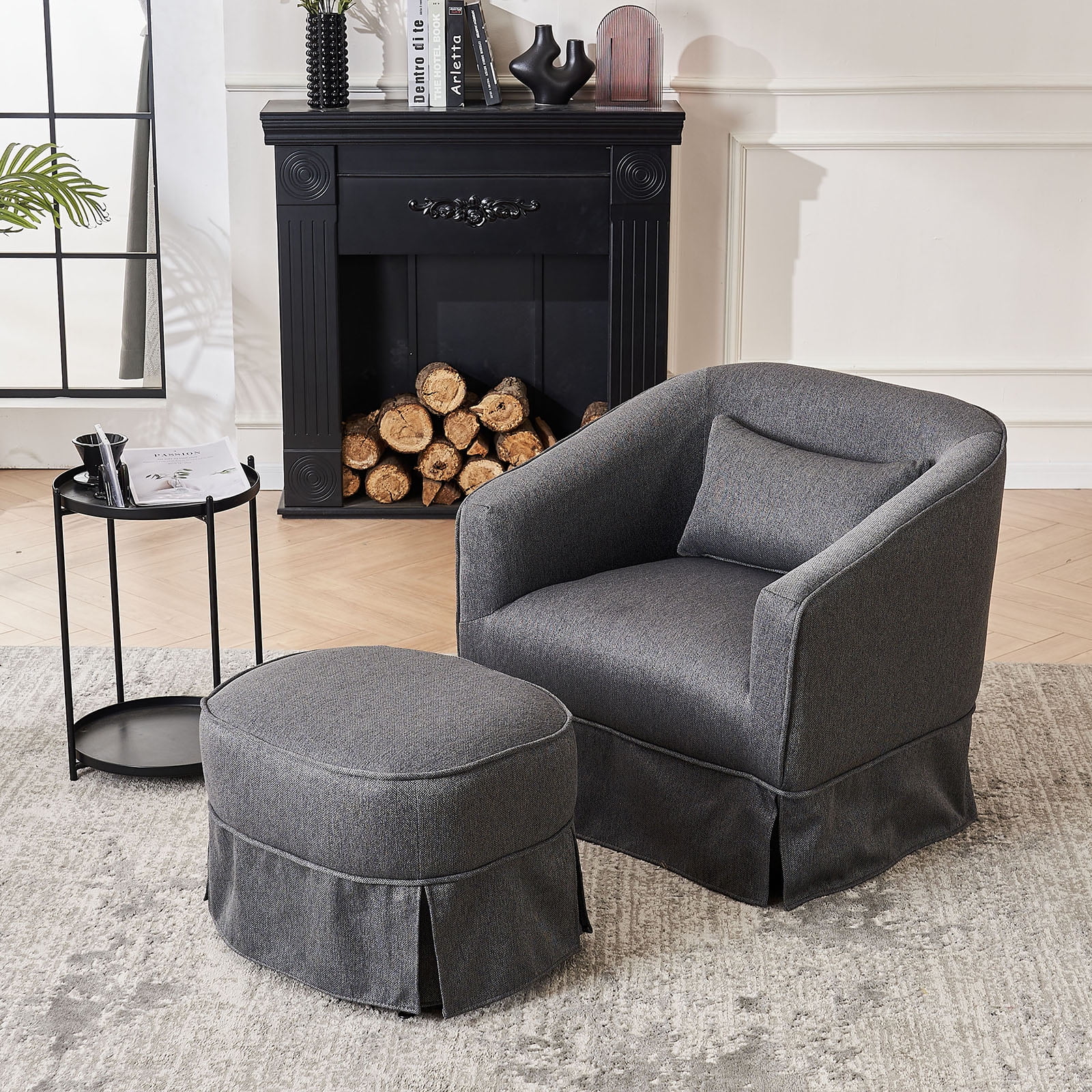 Historyli Go5H Swivel Barrel Chair With Rectangular Storage Ottoman ...