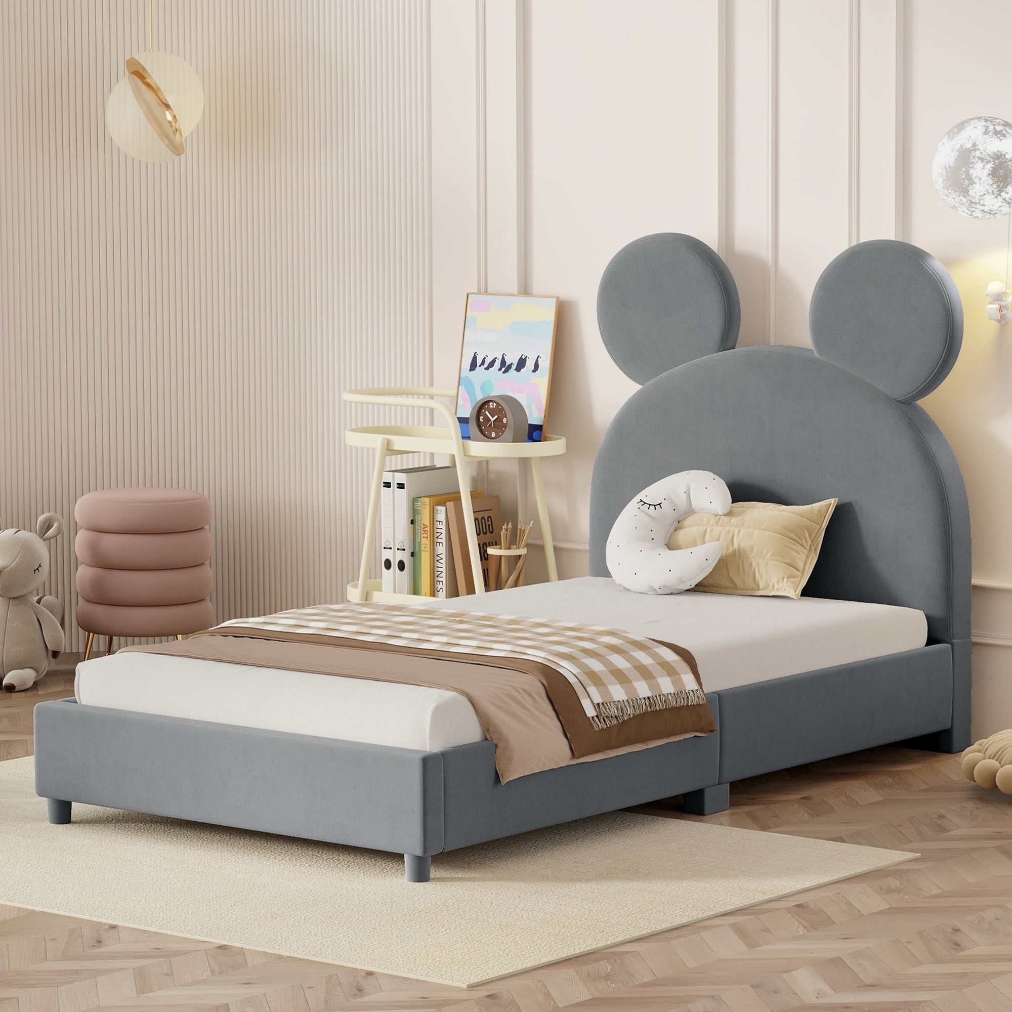 Historyli Go5H Twin Size Platform Bed Frame With Bear Ear Shape ...