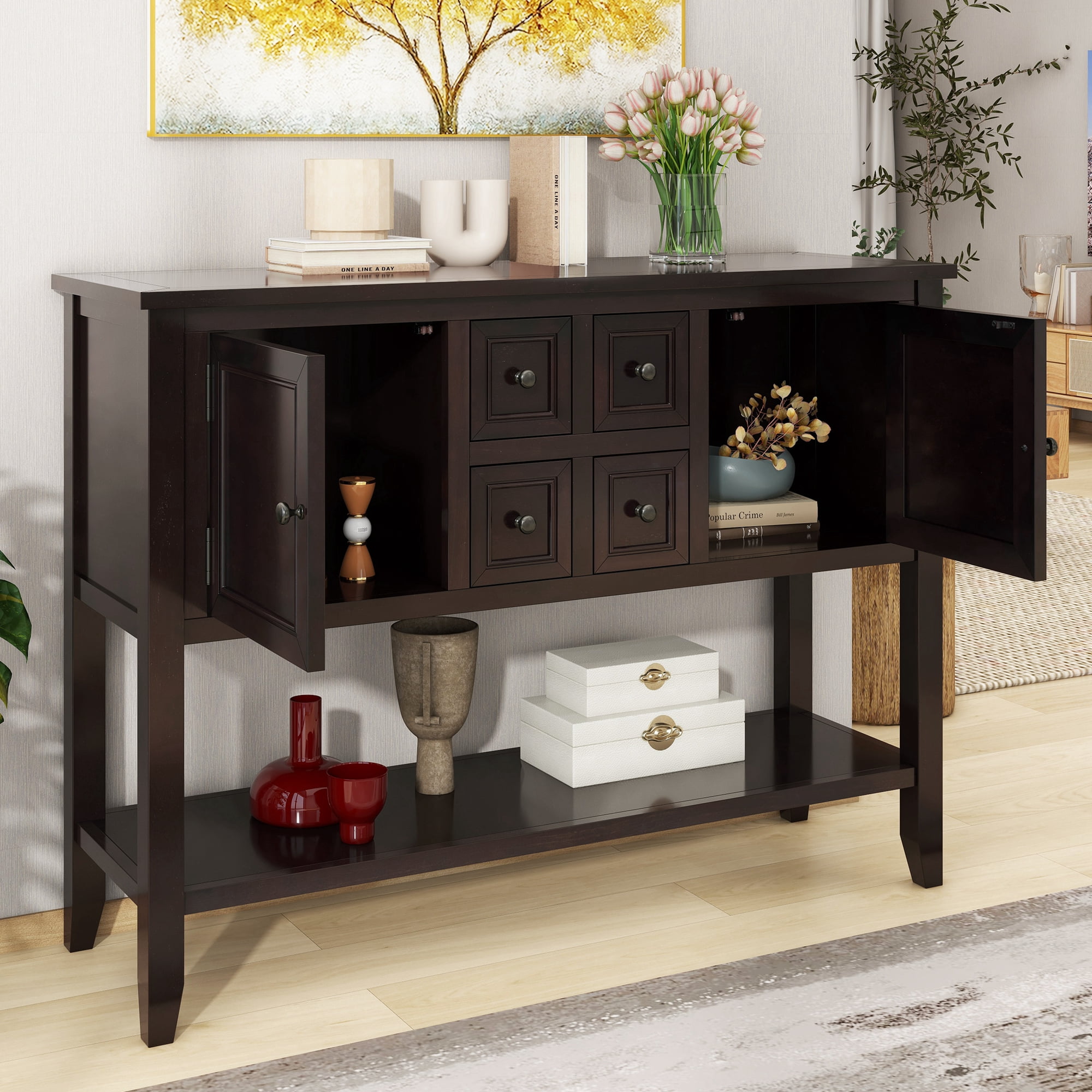 Historyli Go5H Vintage Console Table With 2 Large Cabinets, 4 Small ...