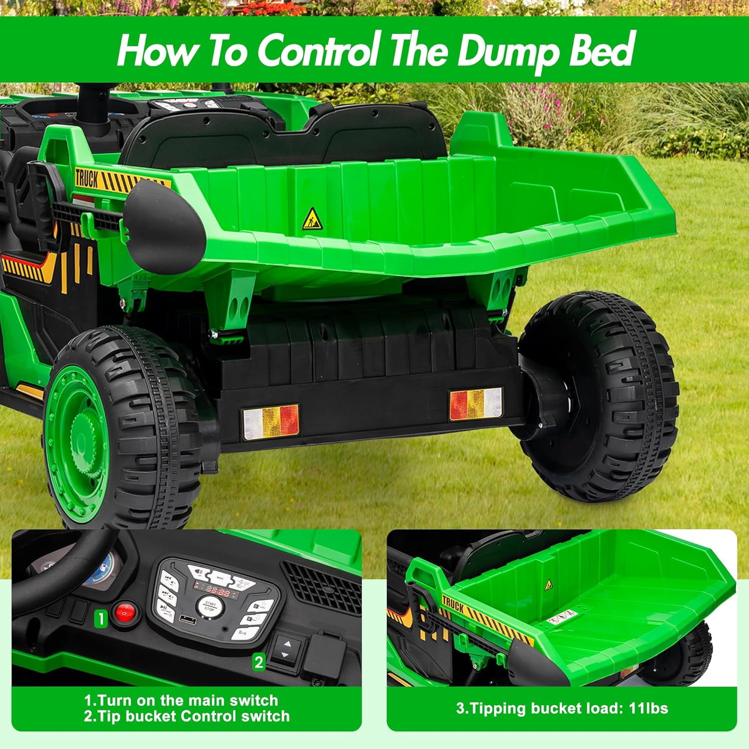 Historyli Ride On Dump Truck-24V 2 Seater Electric Car with R/C-2WD/4WD ...
