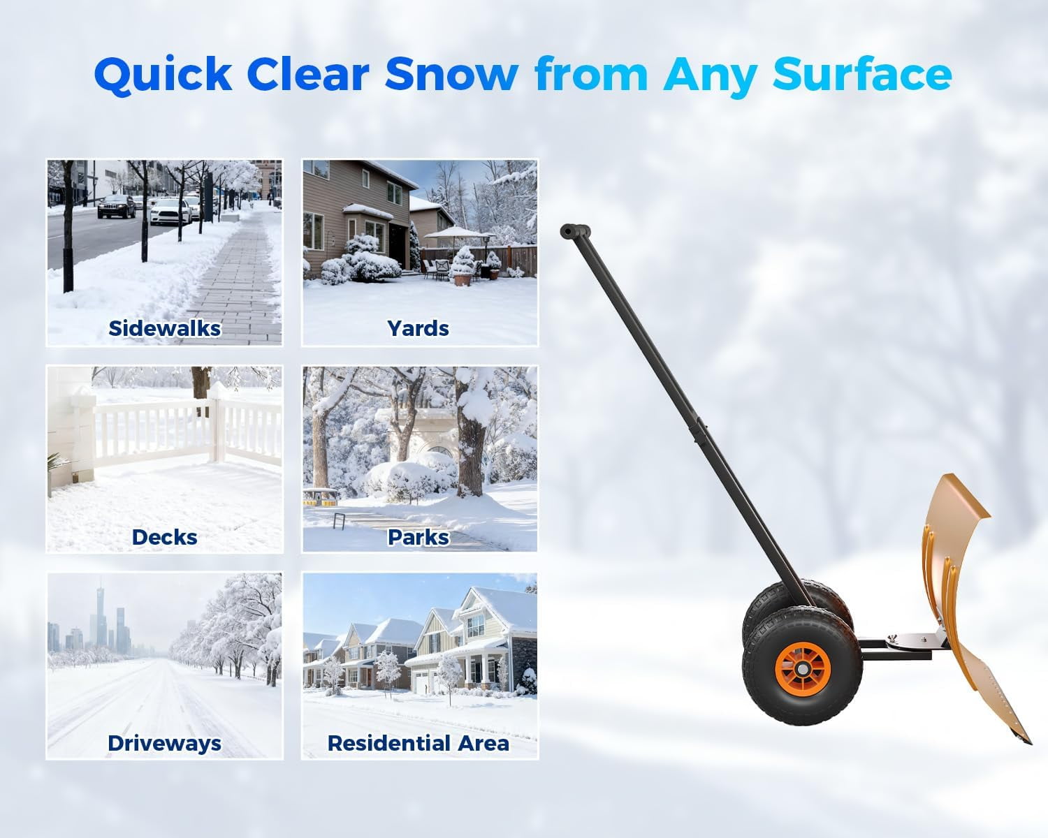 Historyli Snow Shovel-30 Inch Snow Shovel Pusher with Double Rod-2 ...