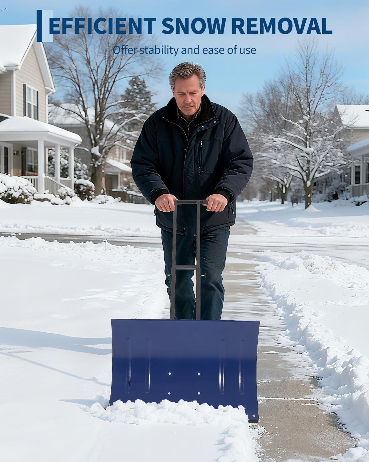 Historyli Snow Shovel Pusher-with Double Rod,29in Snow Shovel-2-Wheel ...