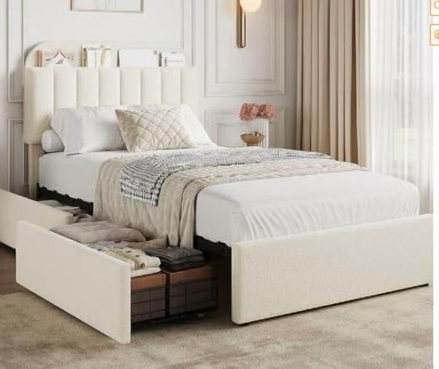 Historyli Twin Size Bed Frame with Storage Headboard,Girls Bed Frame ...