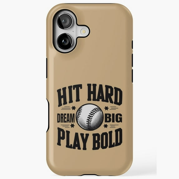 Hit Hard Dream Big Bold Baseball Quote Case with iPhone 17 to 11 Pro ...