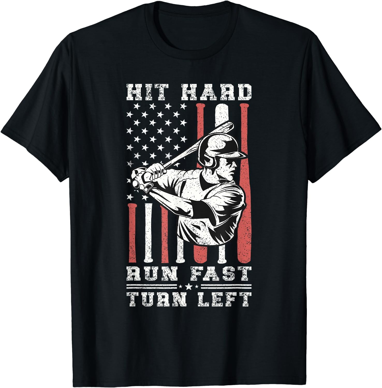 Hit Hard Run Fast Turn Left Baseball Player Funny T-Shirt - Walmart.com