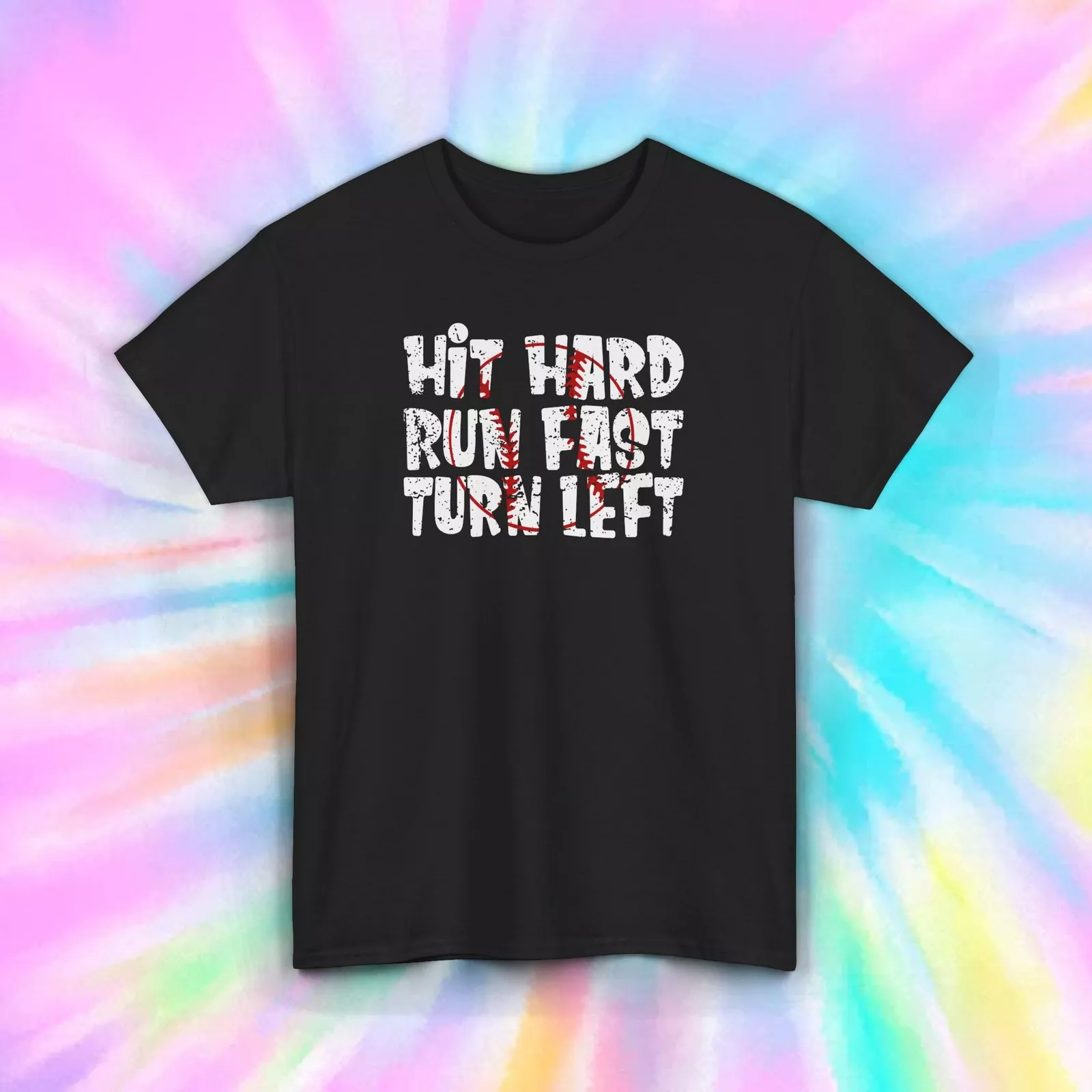 Hit Hard Run Fast Turn Left Funny Baseball Lover Graphic Design Unisex ...
