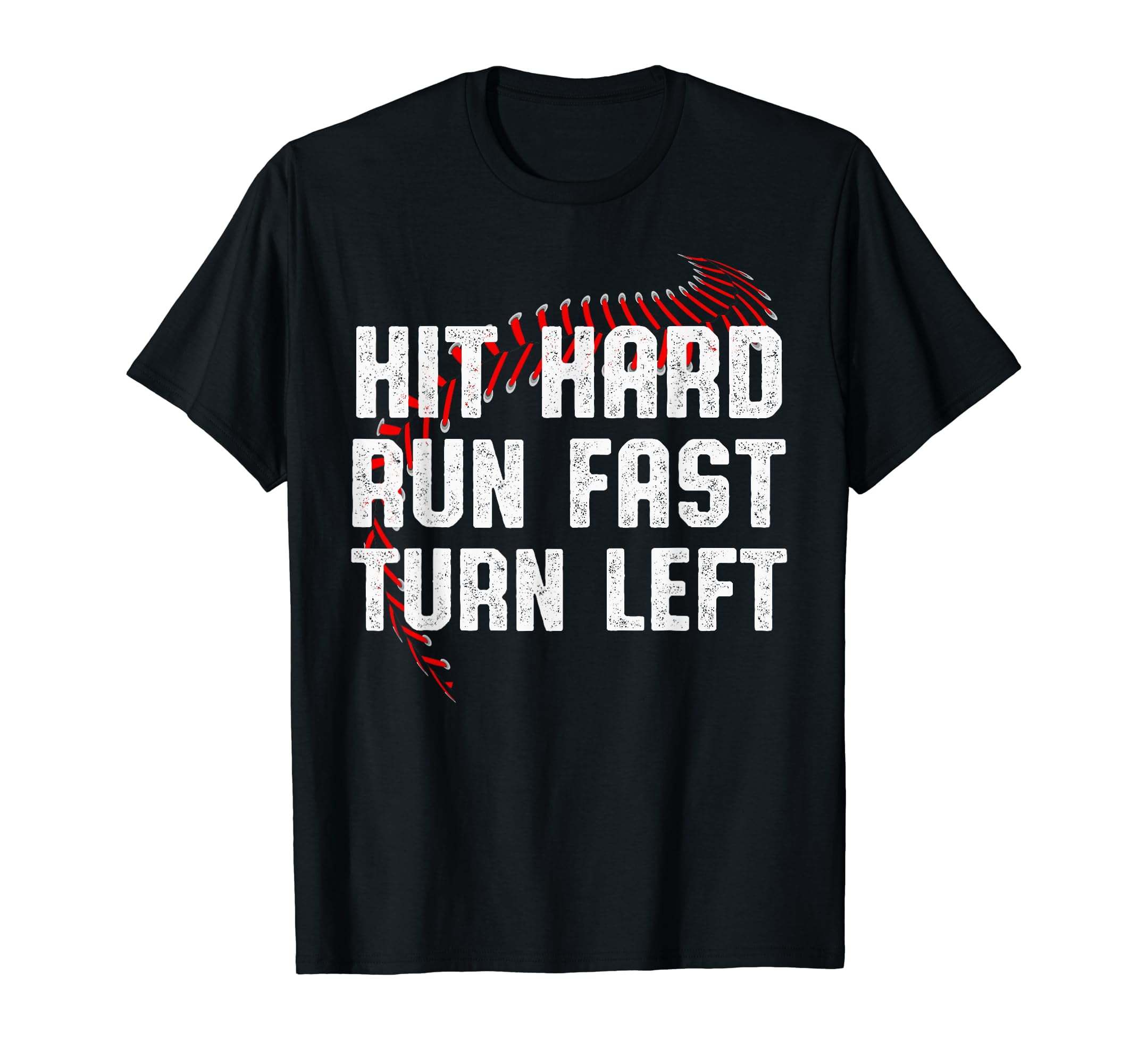 Hit Hard Run Fast Turn Left Funny Baseball Player Sport Fan Vintage ...