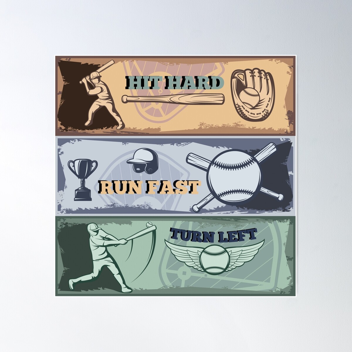 Hit Hard Run Fast Turn Left Poster Wall Art, Modern Wall Decor For ...