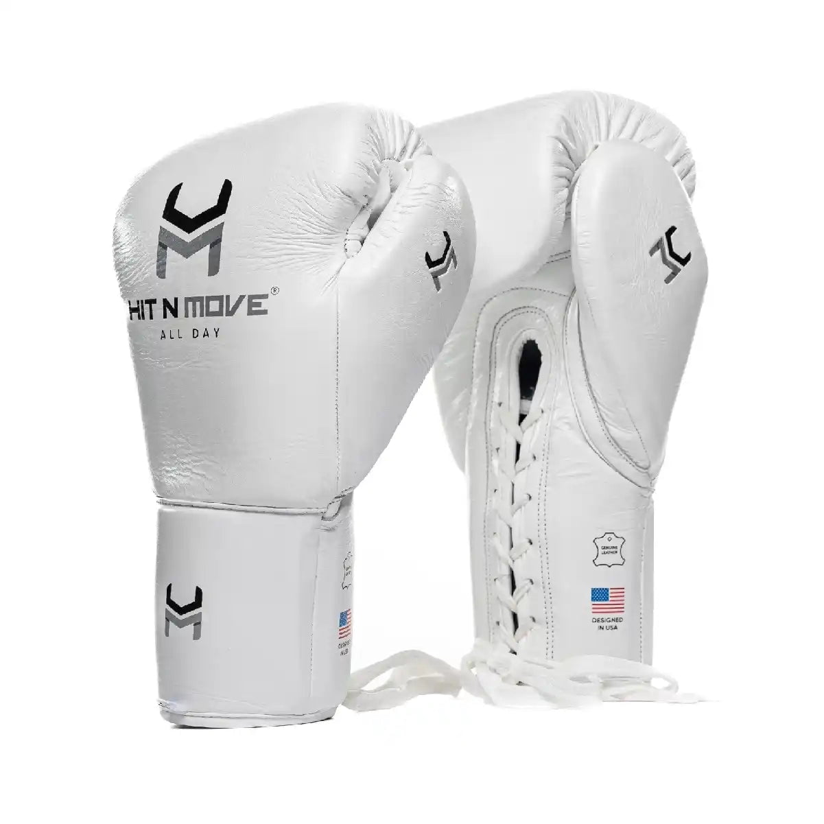 Hit N Move Boxing Gloves - All Day Pro Agility 12oz All White - Lace Up ...