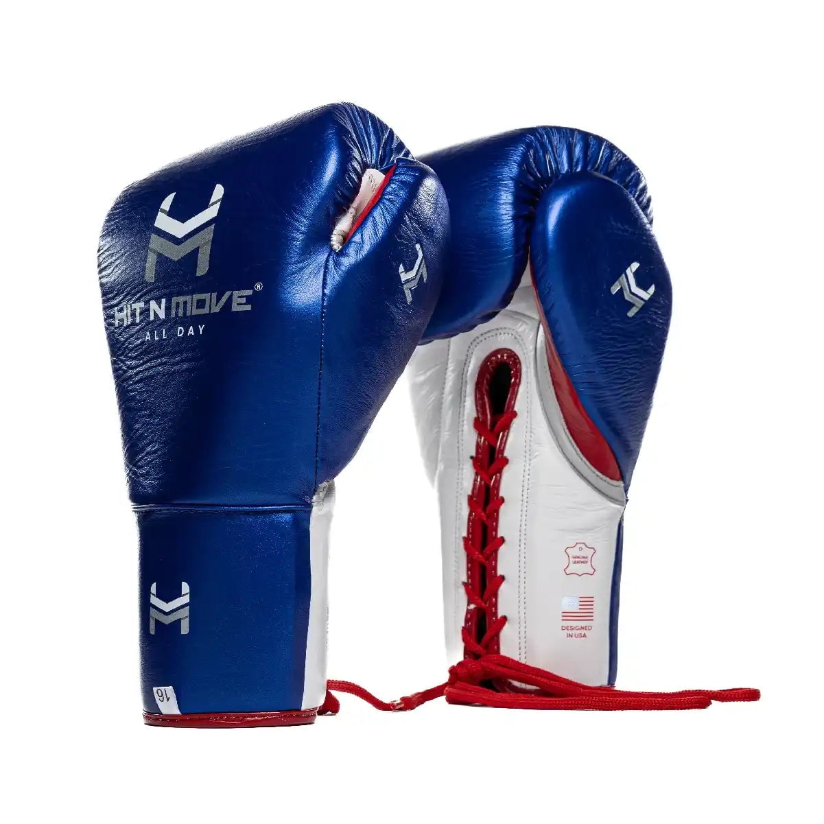 Hit N Move Boxing Gloves - All Day Pro Agility 14oz Metallic Blue/White ...