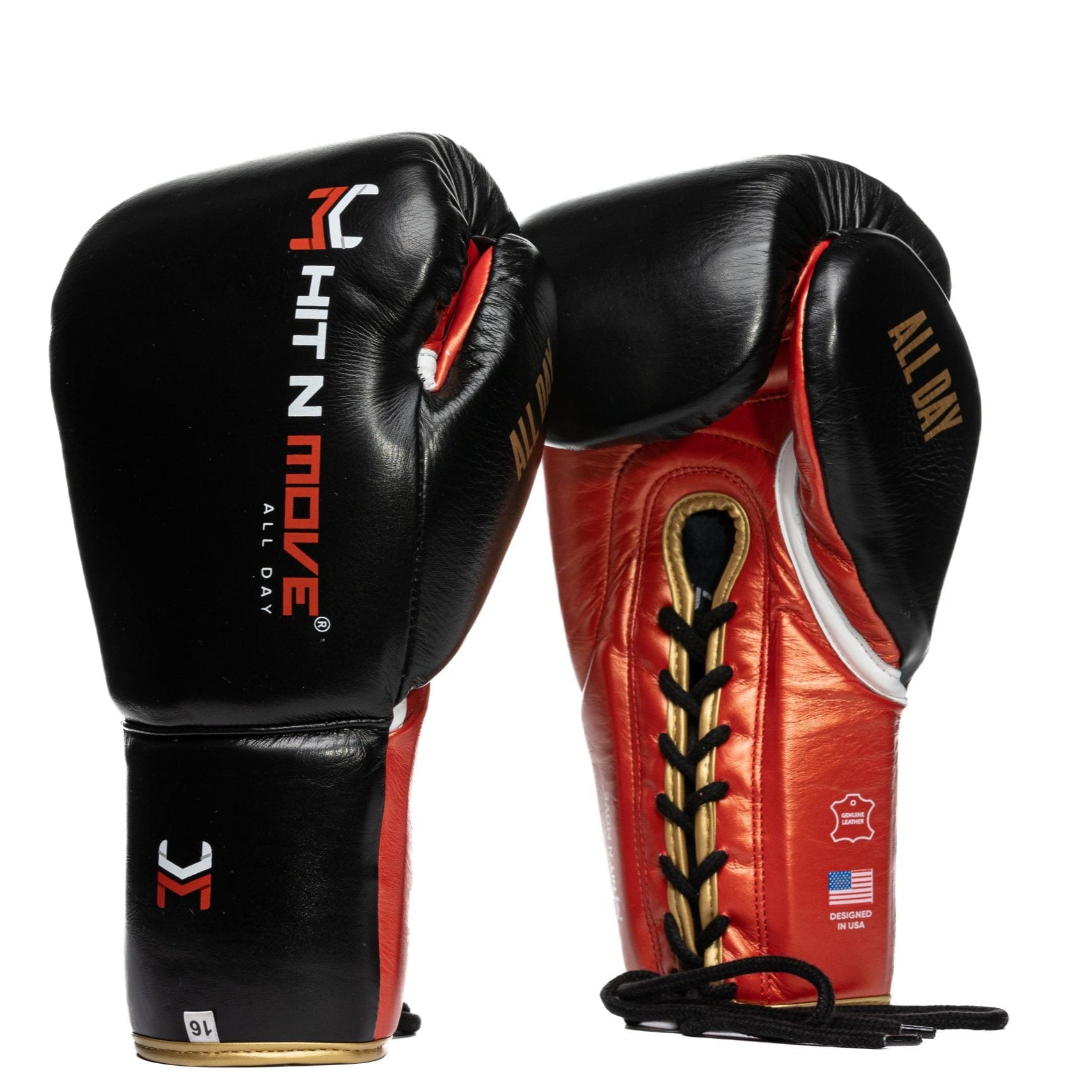 Hit N Move Boxing Gloves - All Day Pro Agility 14oz Origin Black - Lace ...