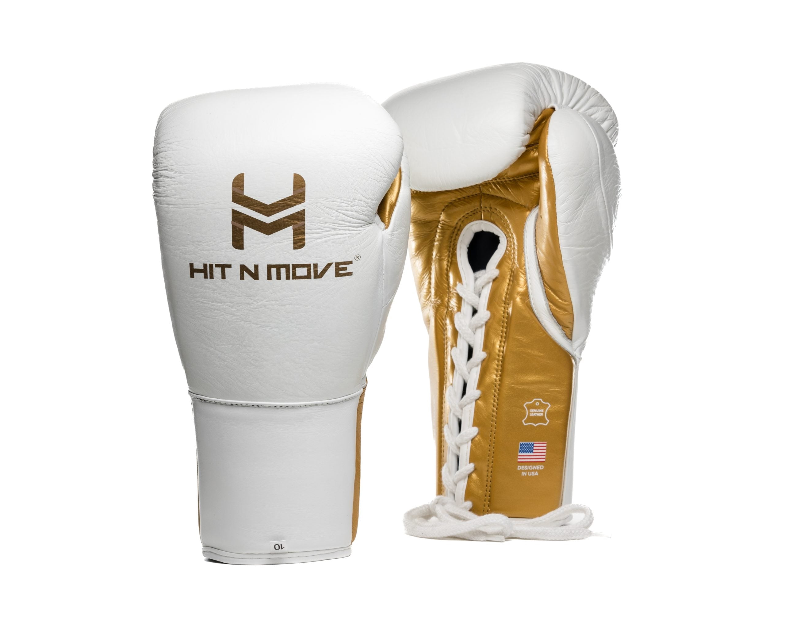 Hit N Move Boxing Gloves - All Day Pro Agility 14oz White/Gold - Lace ...