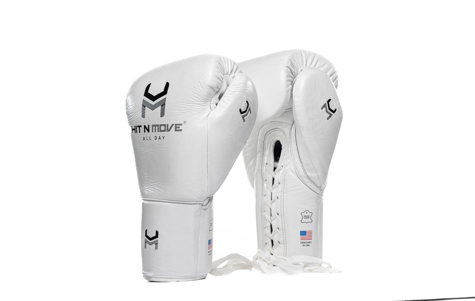 Hit N Move Boxing Gloves - All Day Pro Agility 16oz All White - Lace Up ...