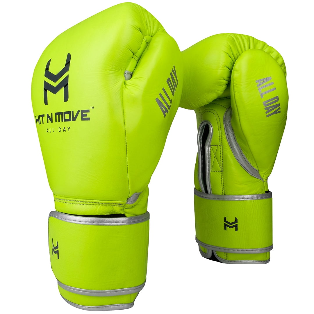 Hit N Move Boxing Gloves - All Day Pro Balance 14oz Neon - Hook and ...