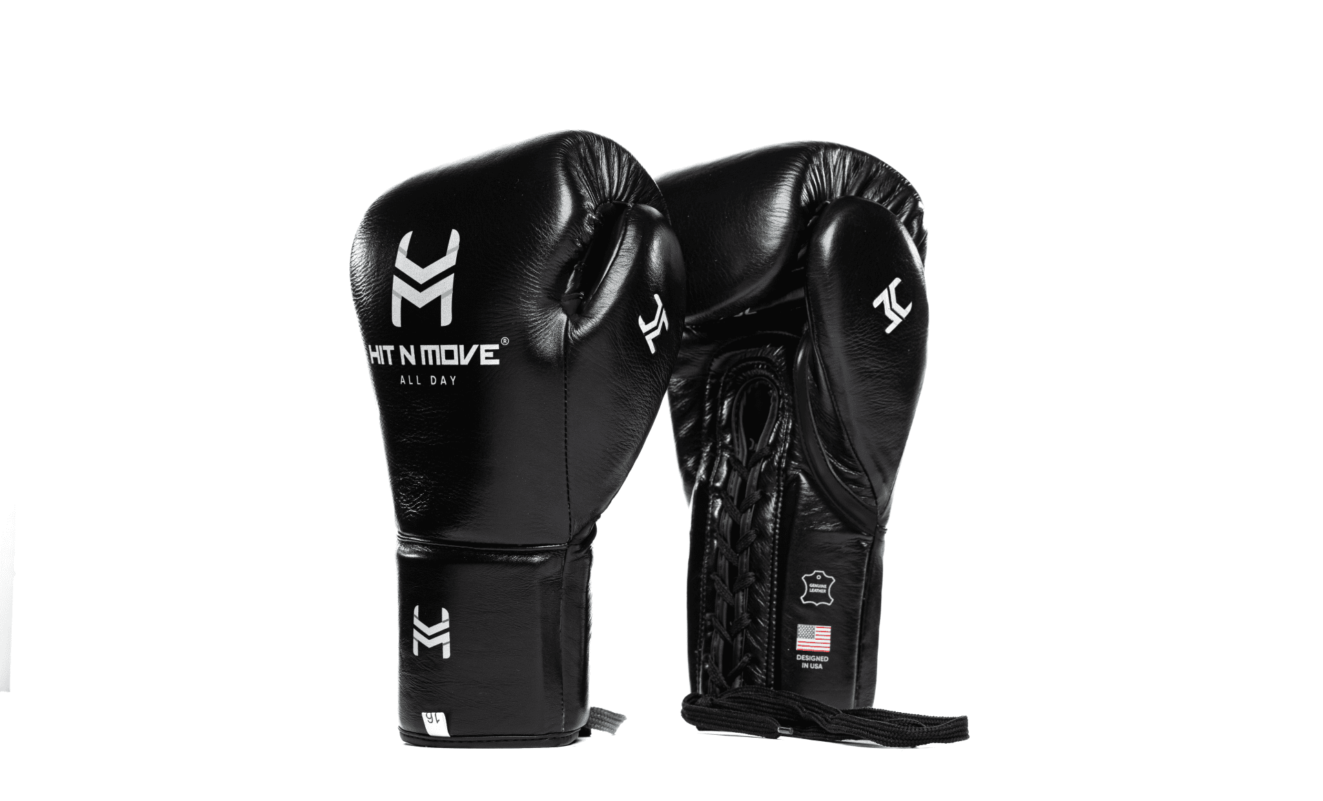 Hit N Move Boxing Gloves - All Day Pro Balance 16oz Black - Lace Up ...