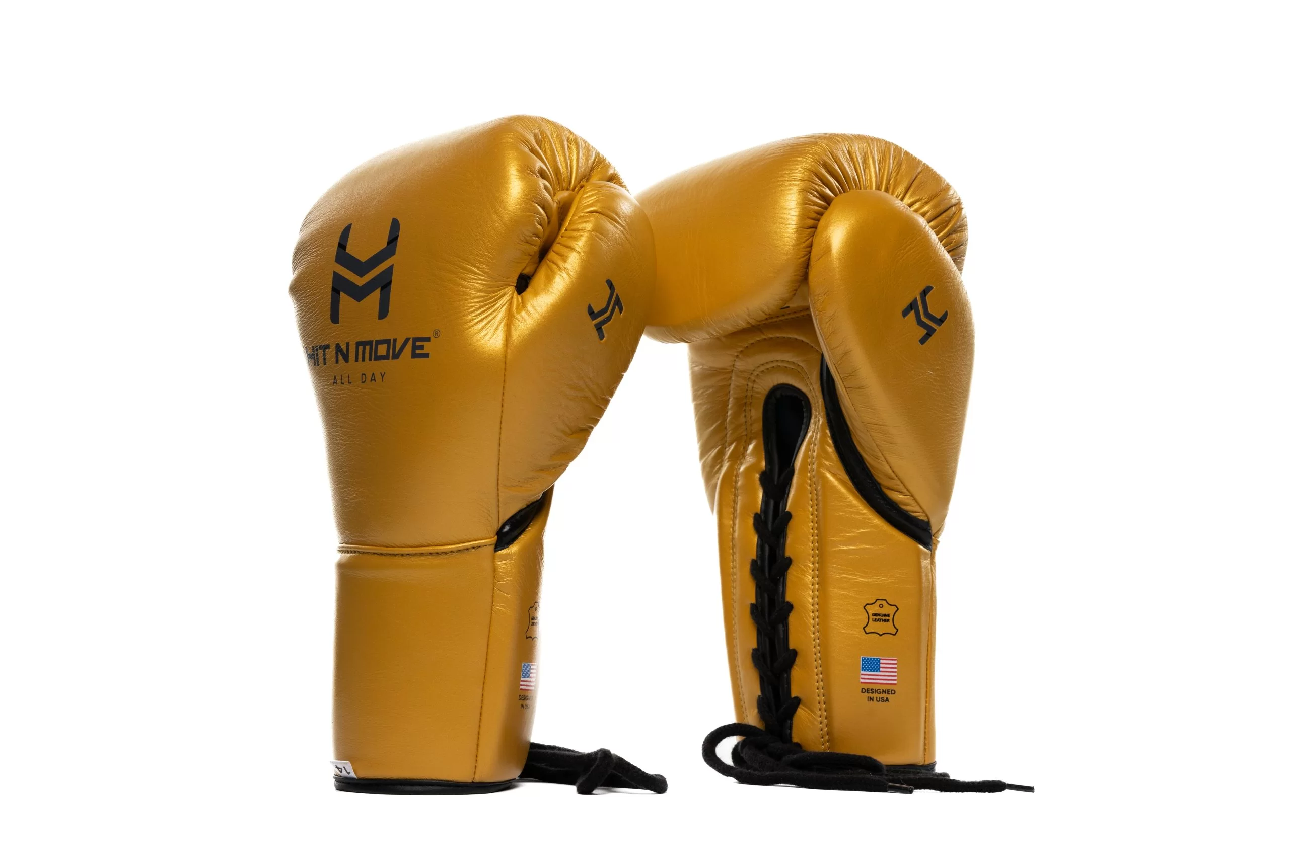 Hit N Move Boxing Gloves - All Day Pro Balance 16oz Gold - Lace Up ...